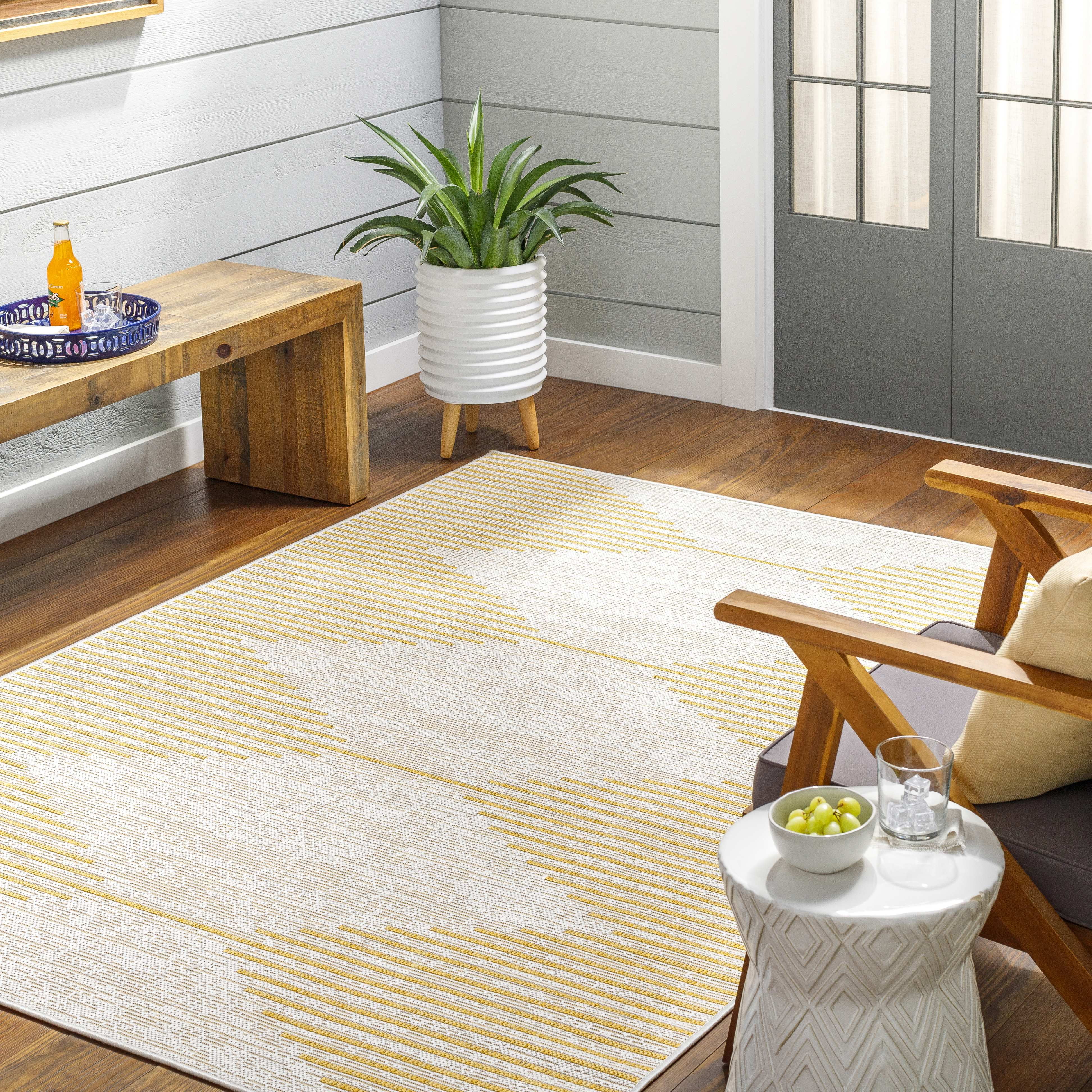 Mark&Day Outdoor Rugs, 8x8 Okswerd Global Indoor/Outdoor Saffron/Gray ...