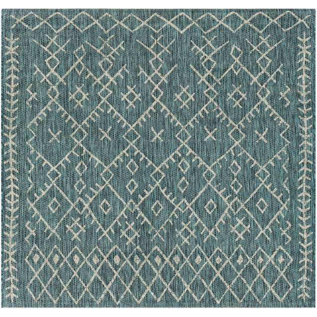 Mark&Day Outdoor Area Rugs, 8x8 Wijnaldum Global Indoor/Outdoor Aqua ...