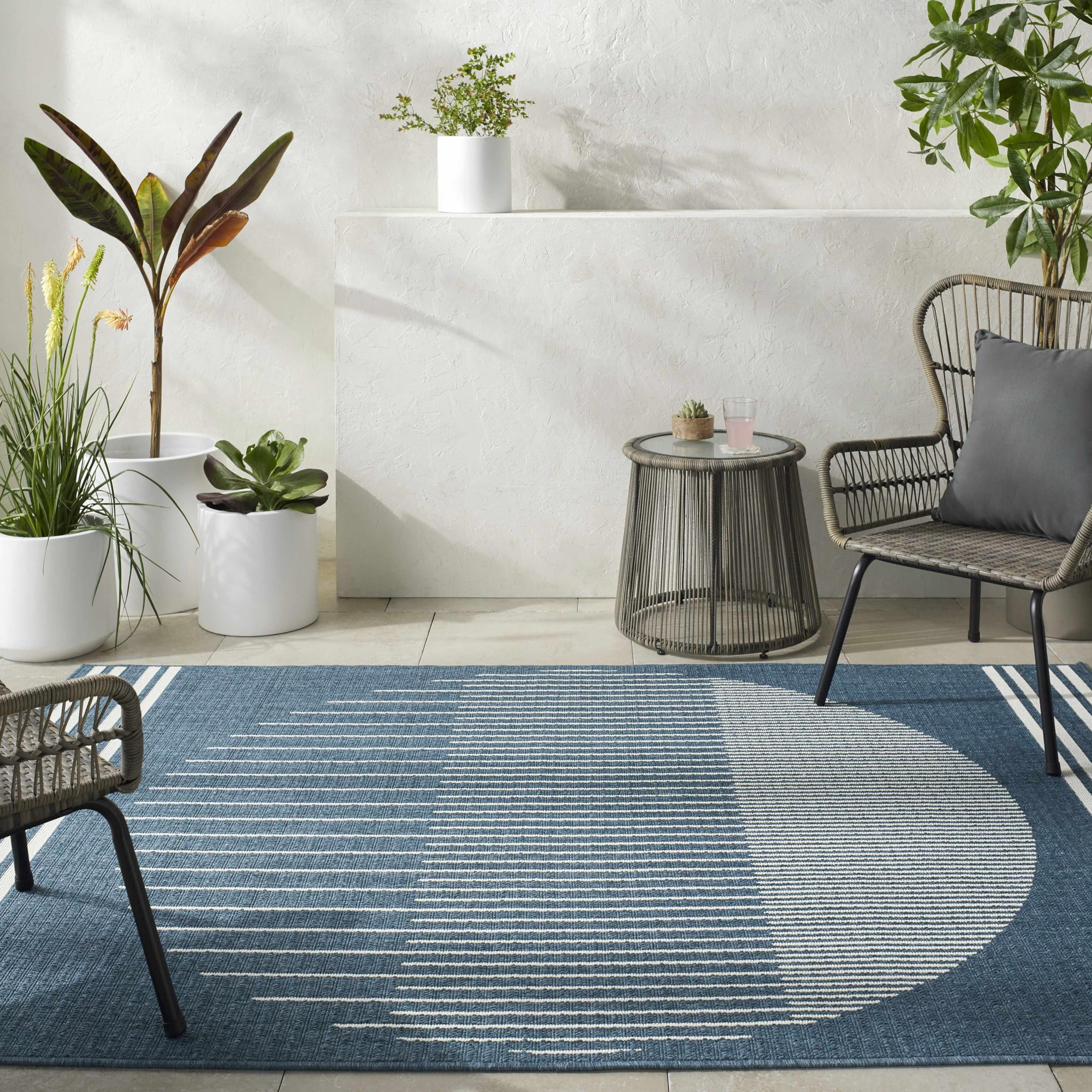 Mark&Day Outdoor Rugs, 7x7 Heathr Modern Marine Blue Square Area Rug ...