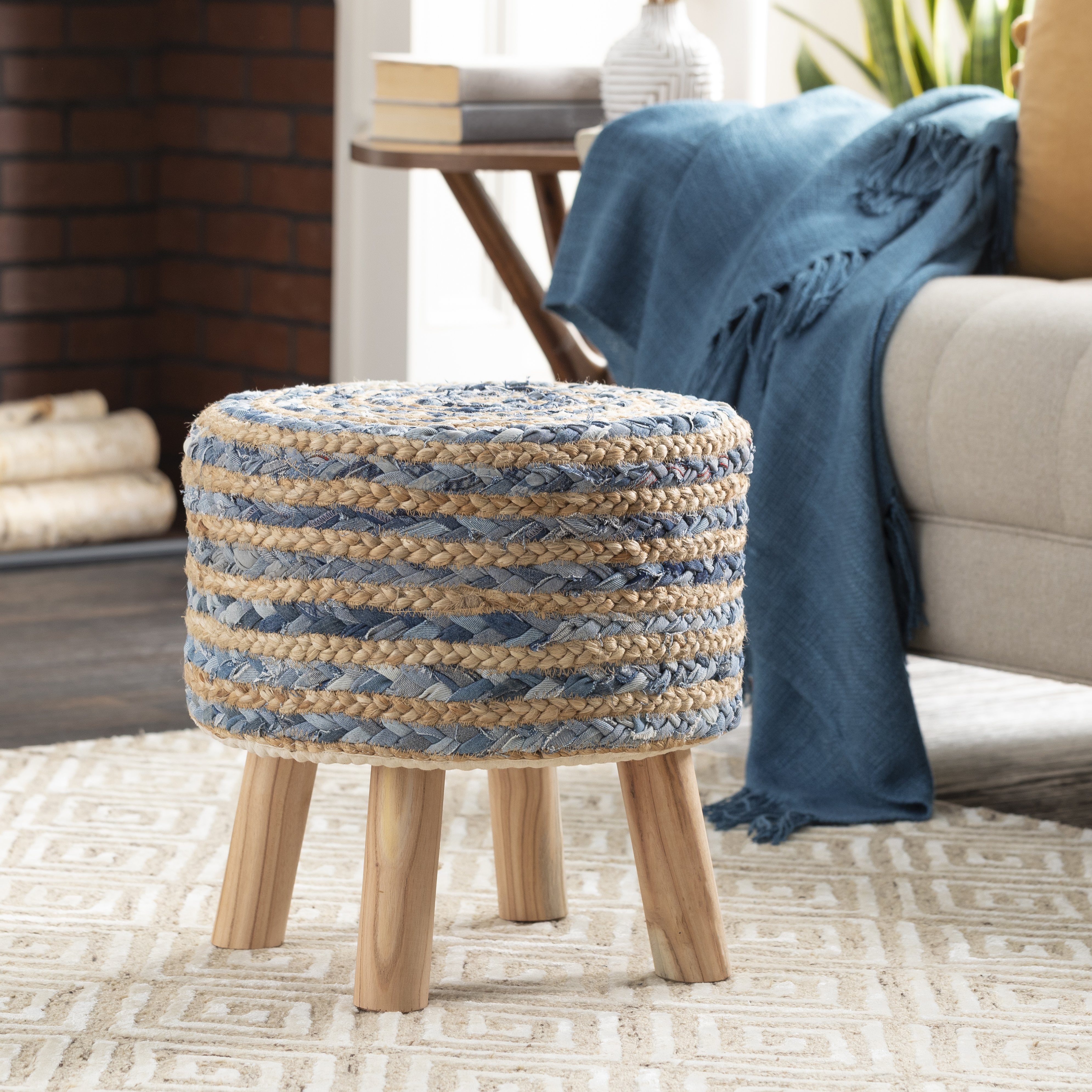 Mark&Day Pouf Ottoman, Hoogstraten Navy Round Pouf Foot Rest Furniture ...