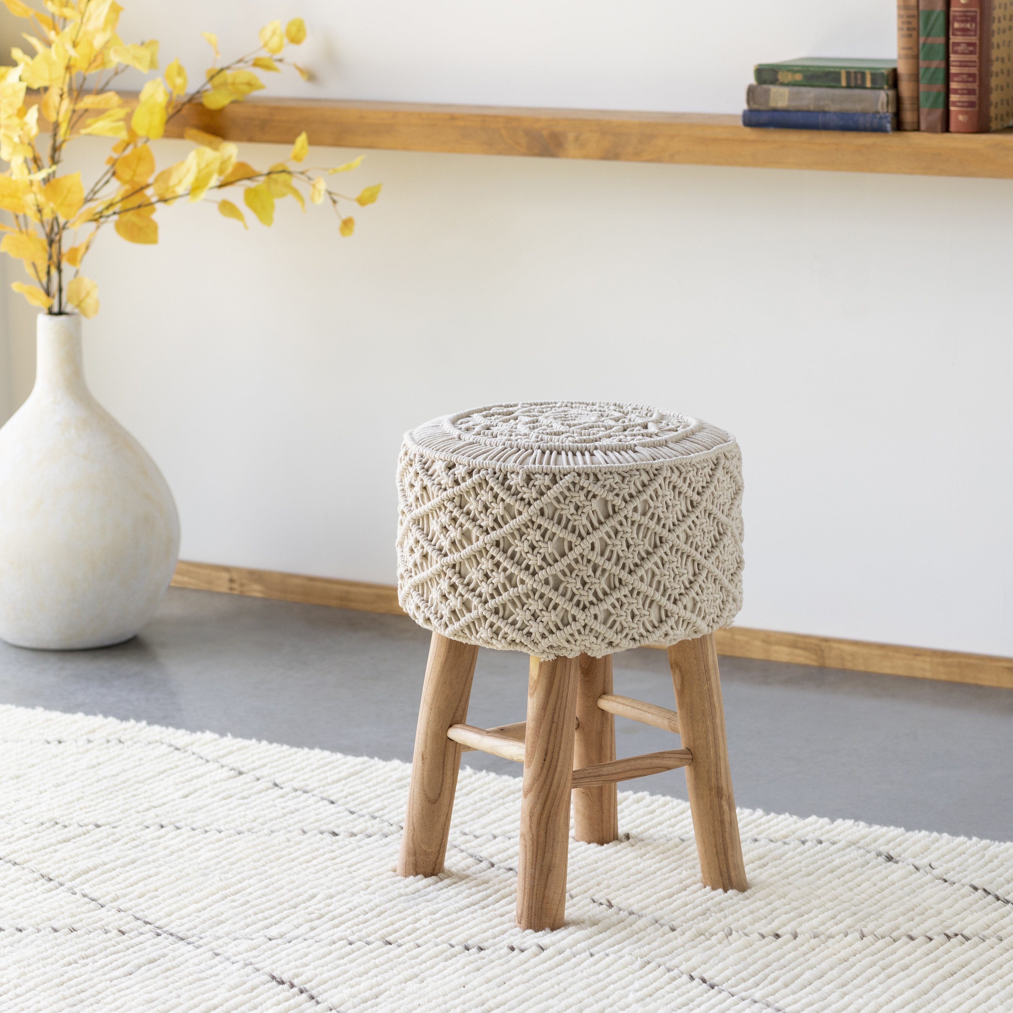 Mark&Day Pouf Ottoman, Huittinen Cream Round Pouf Foot Rest Furniture ...