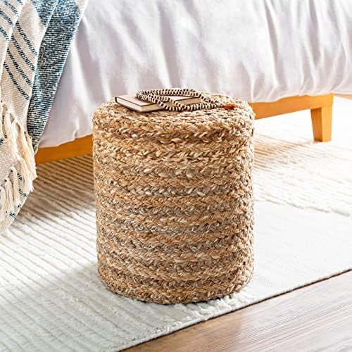 Mark&Day Pouf Ottoman, Pottenstein Natural Fiber Khaki Cylinder Pouf ...