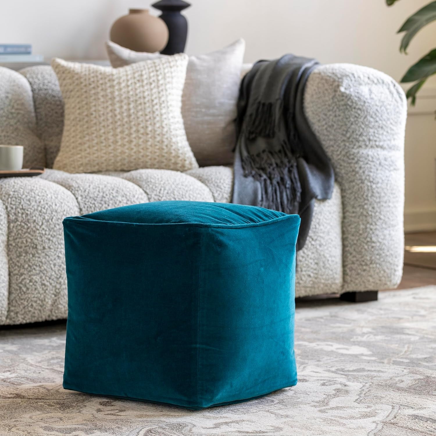 Mark&Day Pouf Ottoman, Tearia Modern Midnight Blue Square Pouf Foot ...