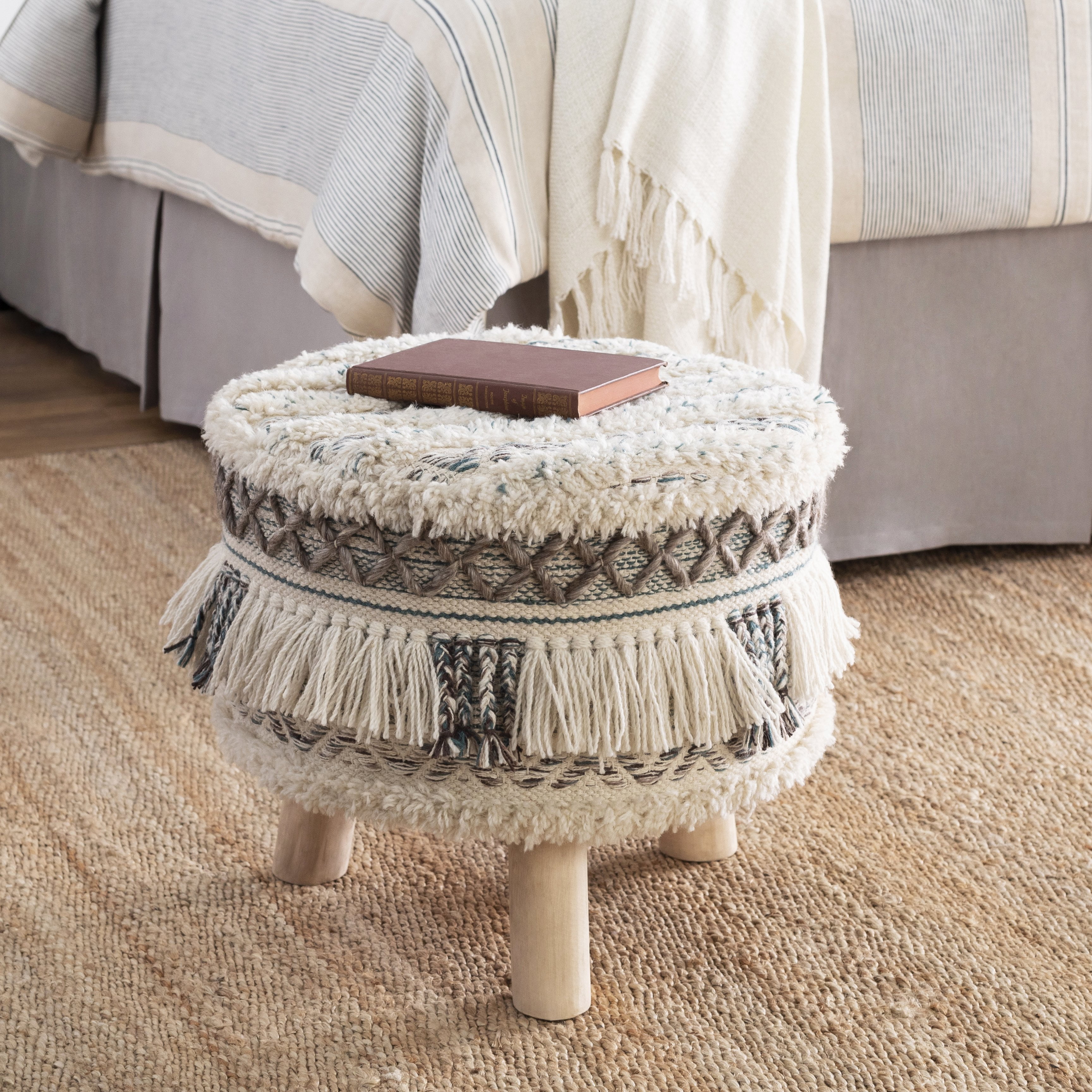 Mark&Day Pouf Ottoman, Vorchdorf Cream Round Pouf Foot Rest Furniture ...