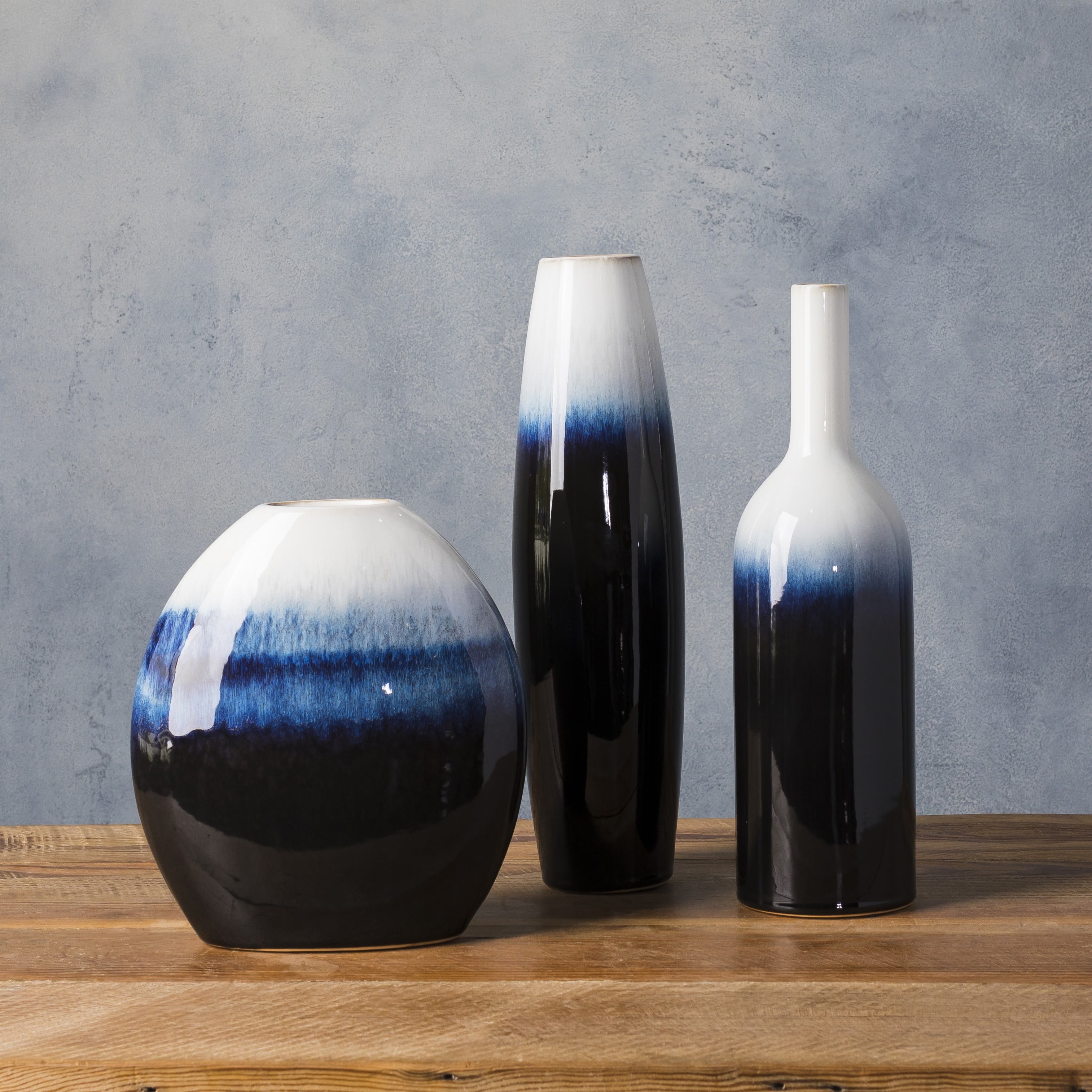 Mark&Day Set of 3 Vases, Gramada Modern Navy Flower Vase, Glazed ...