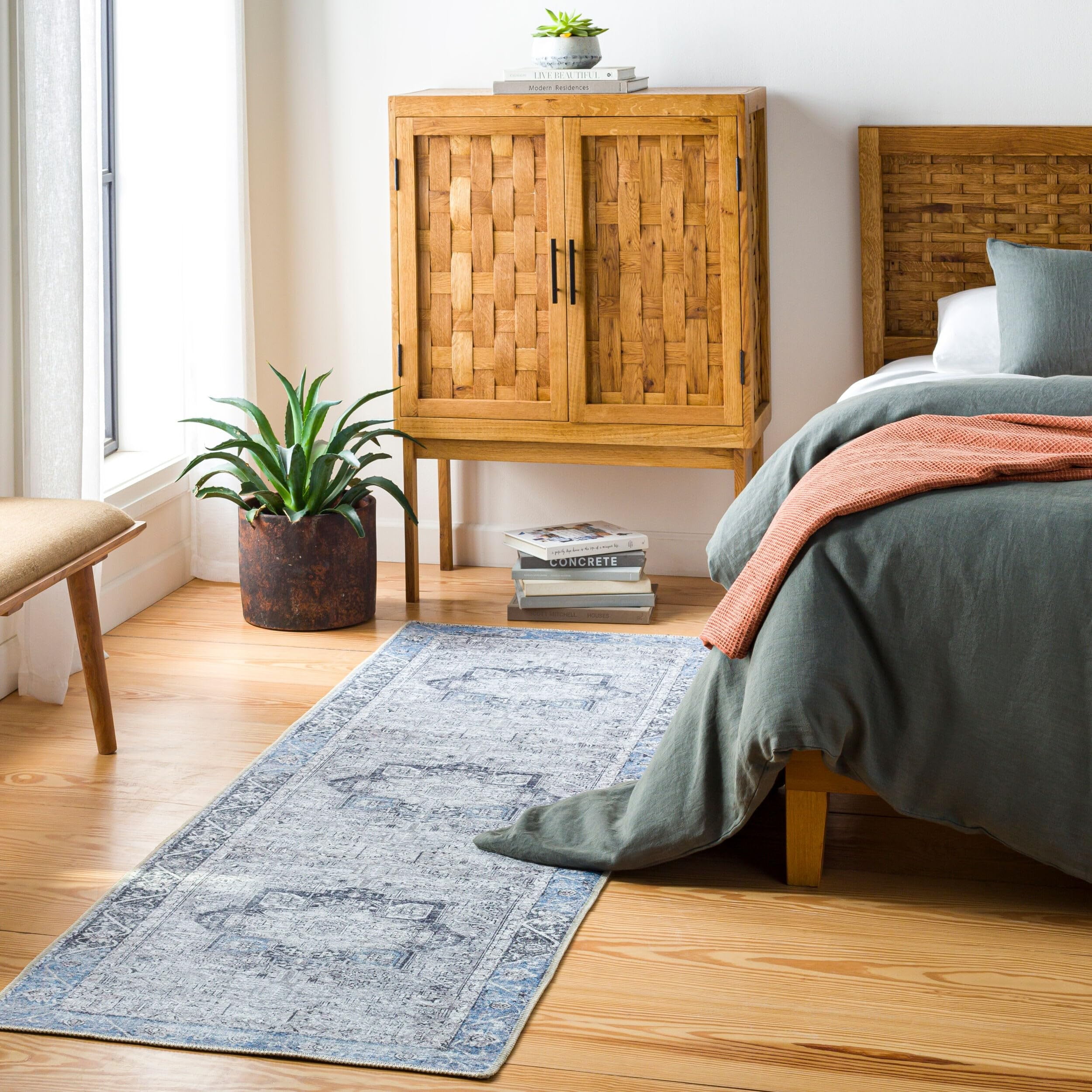 Mark&Day Washable Rugs, 3x18 Nora Traditional Navy Runner Area Rug ...
