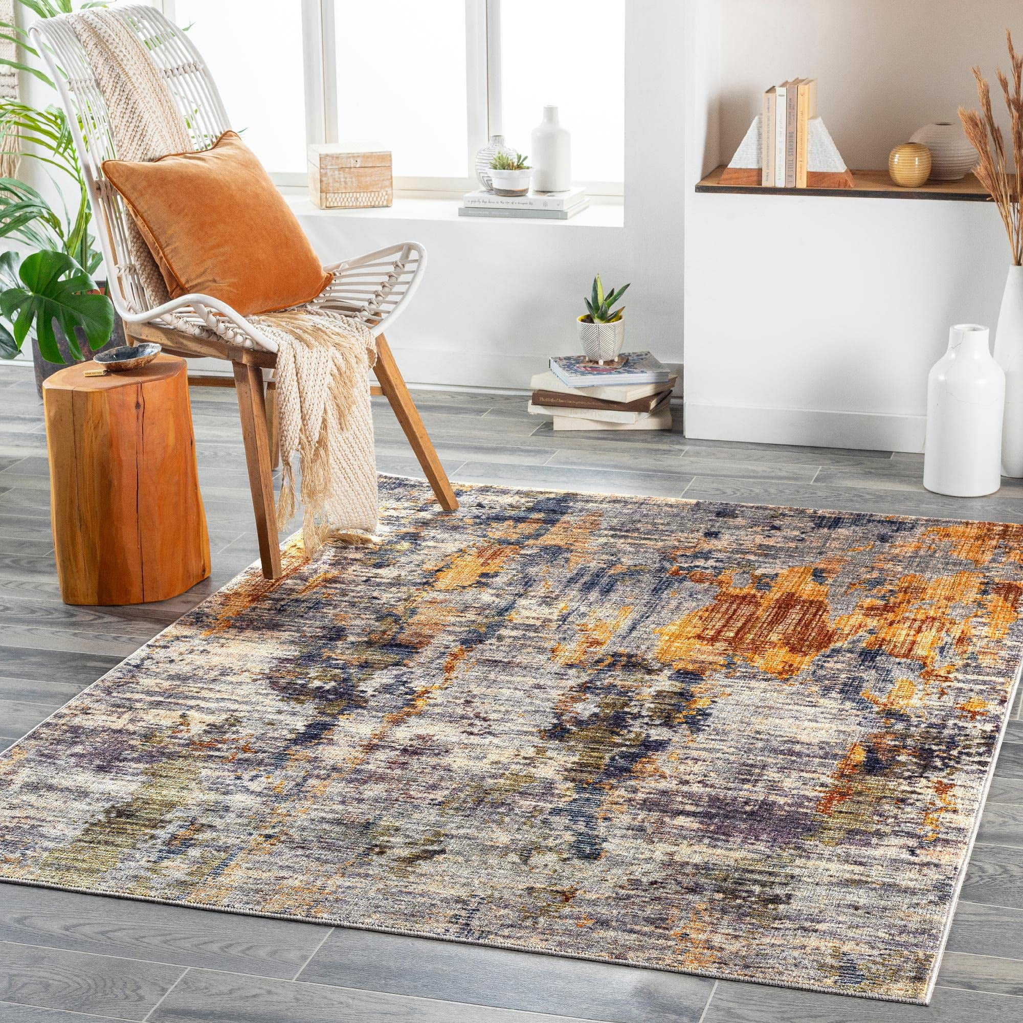 Mark&Day Washable Rugs, 3x4 Van Buren Modern Charcoal Marble Area Rug ...