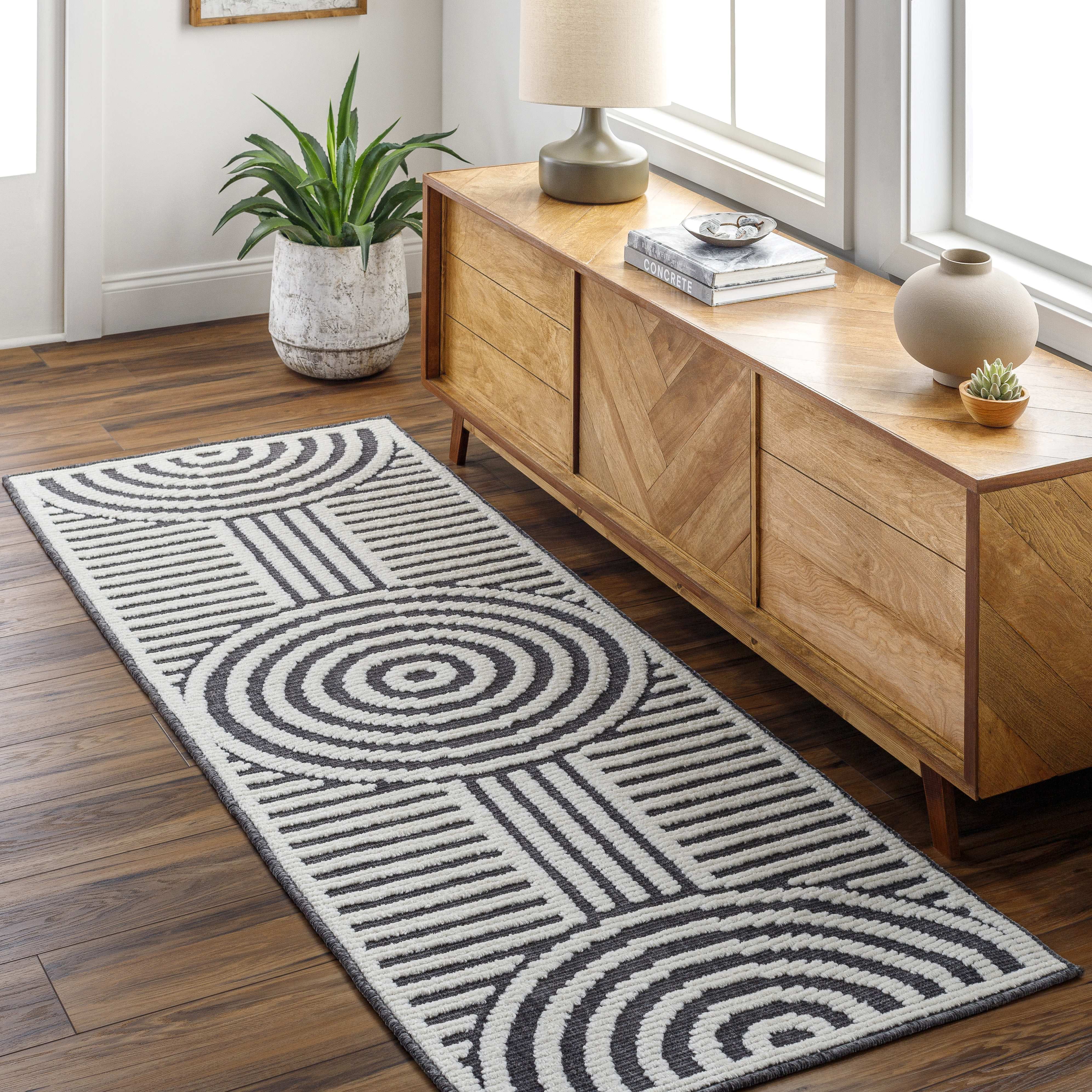 Mark&Day Washable Area Rugs, 2x7 Carter Lake Modern Black Runner Area ...
