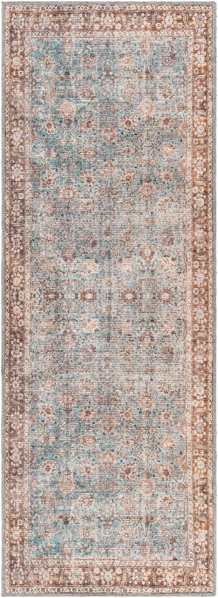 Mark&Day Washable Area Rugs, 2x7 Markle Traditional Dark Teal Runner ...