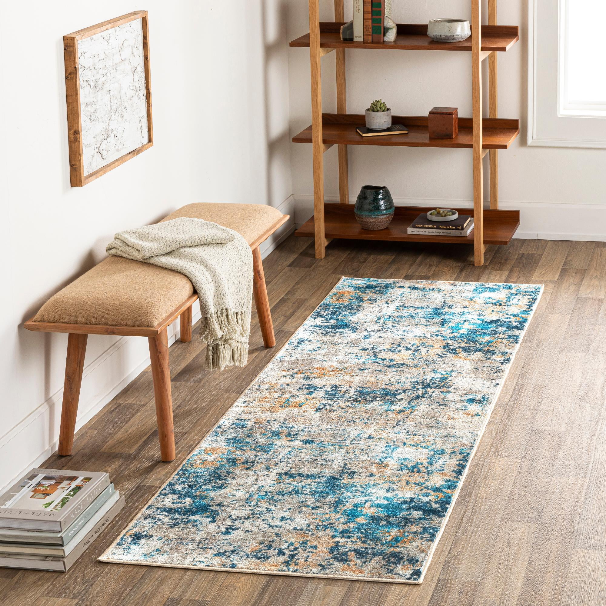 Mark&Day Washable Rugs, 3x7 Ulen Modern Teal Runner Area Rug, Blue ...