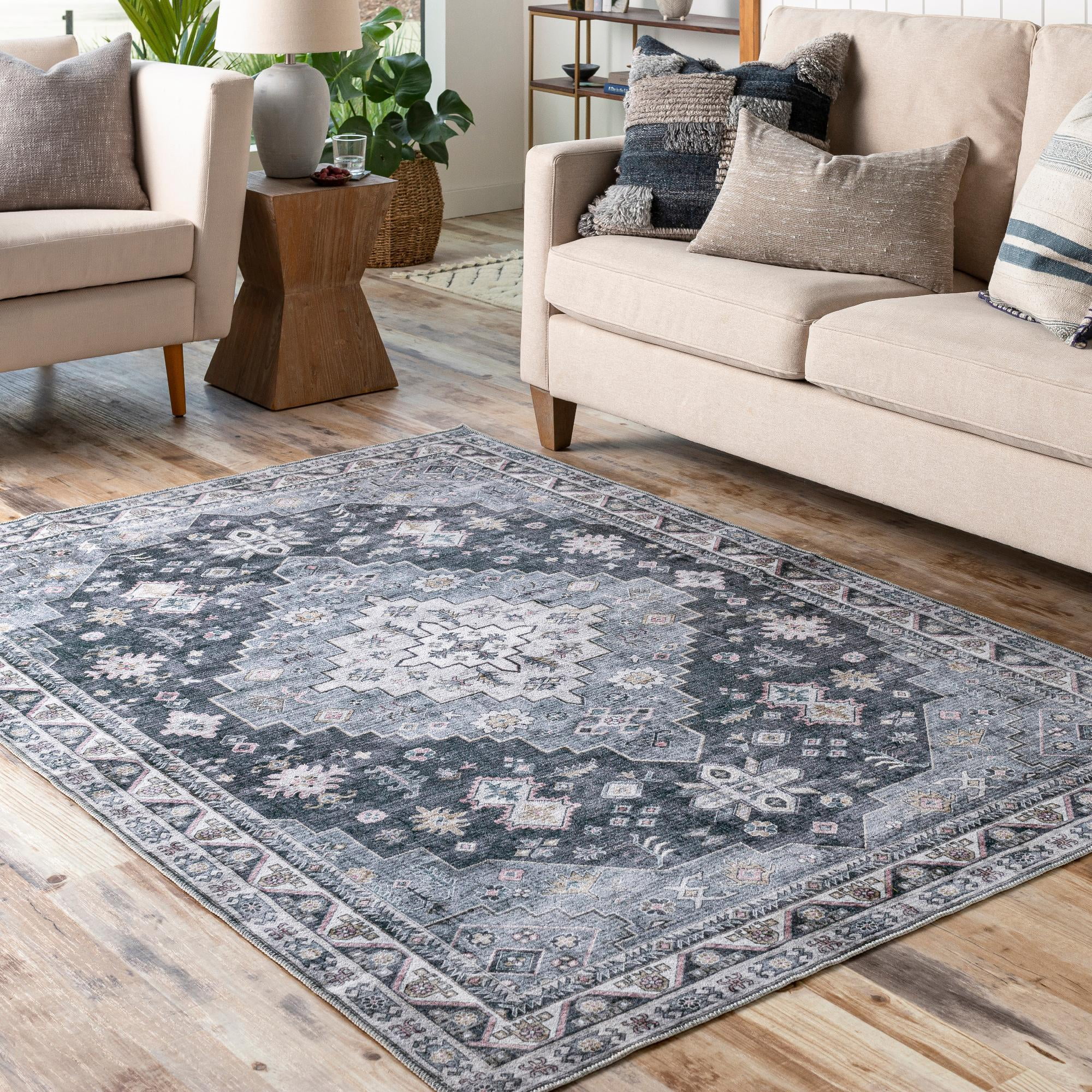 Mark&Day Washable Area Rugs, 3x5 Walford Traditional Denim Area Rug (3 ...