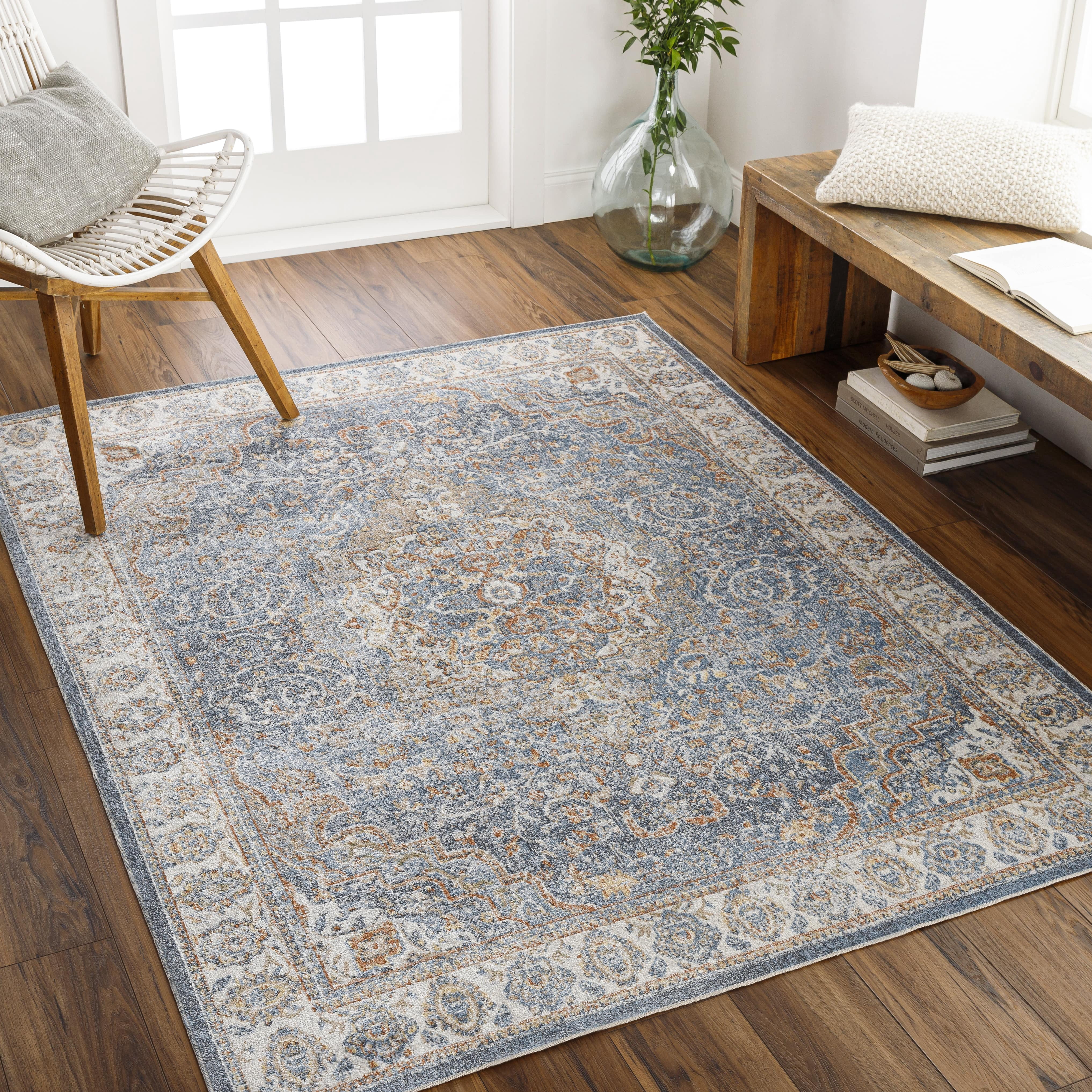Mark&Day Washable Area Rugs, 5x7 Elsmore Traditional Dark Blue Area Rug ...