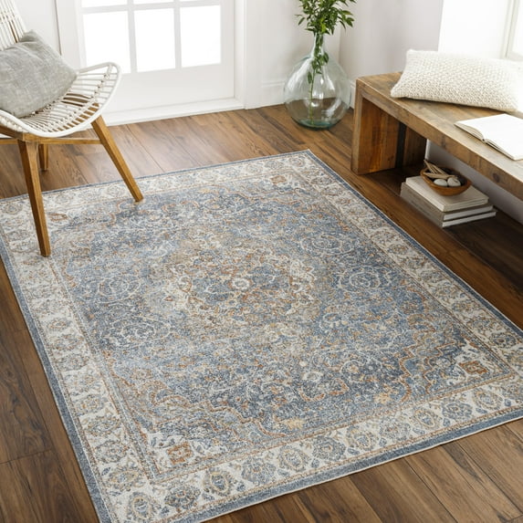 Mark&Day Washable Area Rugs, 5x7 Elsmore Traditional Dark Blue Area Rug ...