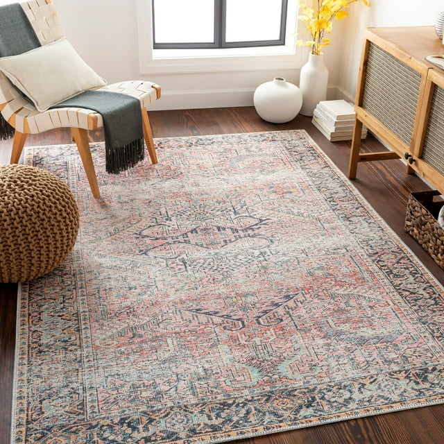 Mark&Day Washable Area Rugs, 5x7 Glidden Traditional Dusty Coral Area ...