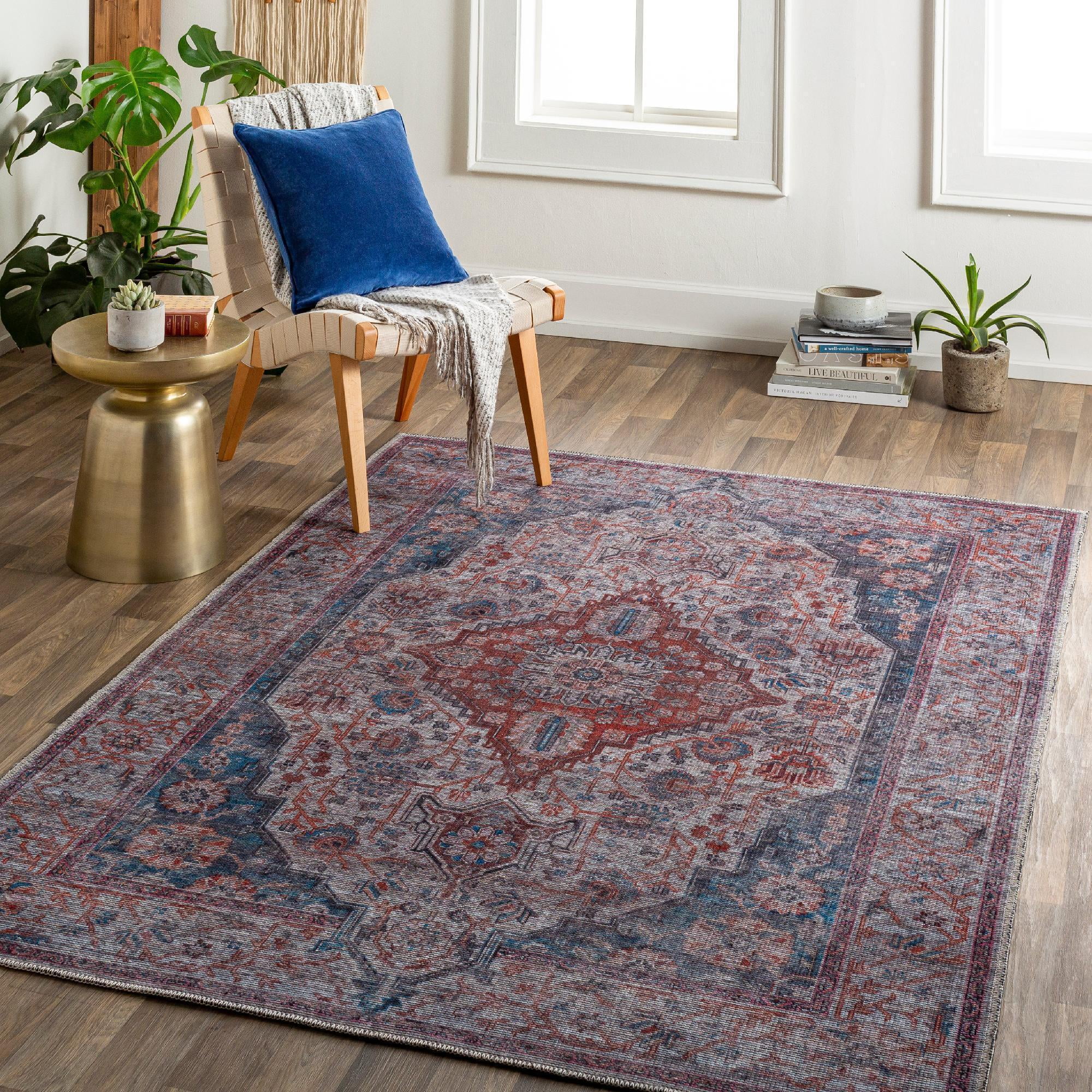 Mark&Day Washable Area Rugs, 5x7 Moullas Traditional Burgundy Area Rug ...
