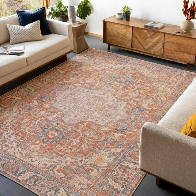 Mark&Day Washable Area Rugs, 5x7 Vernon Hills Traditional Burnt Orange ...