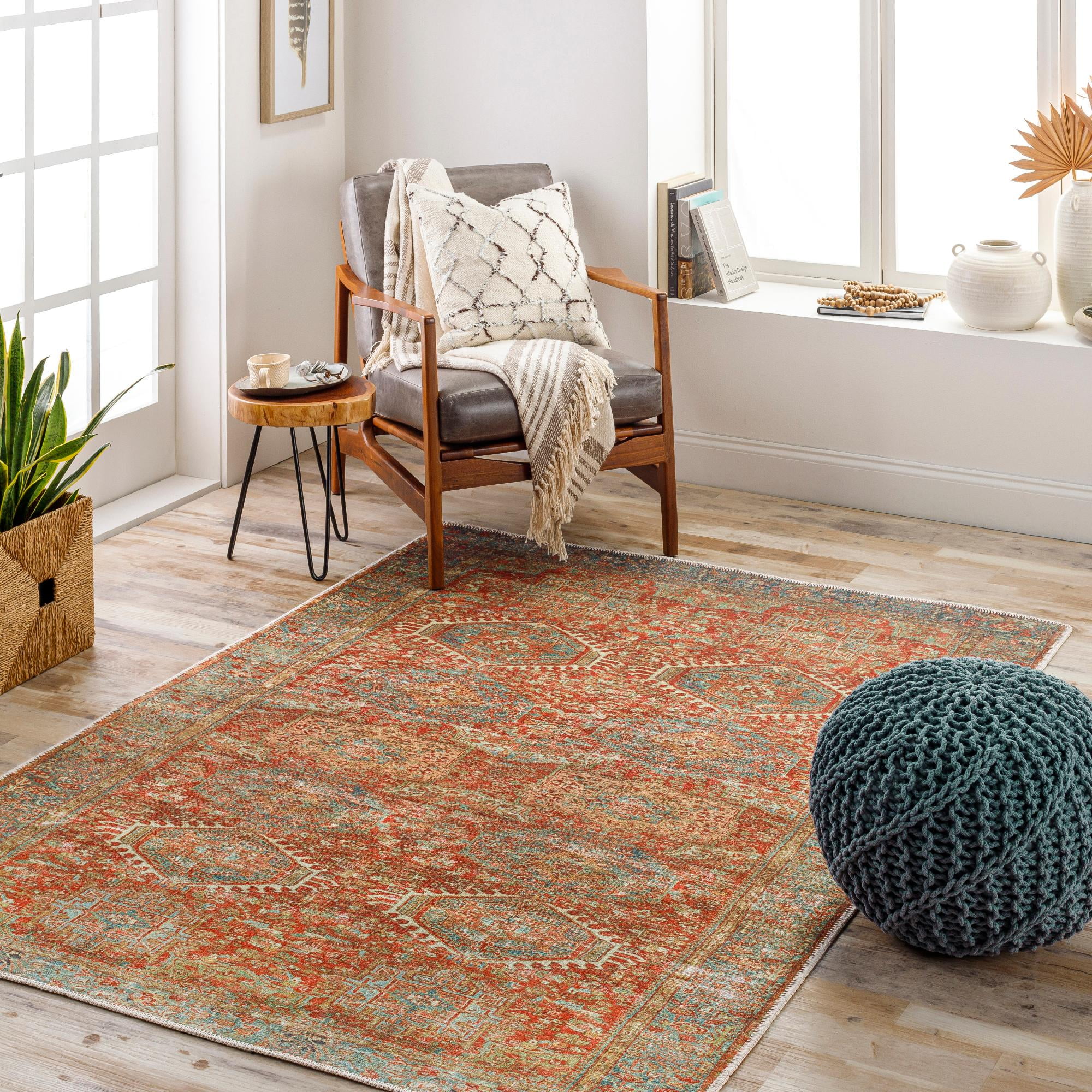 Mark&Day Washable Area Rugs, 5x7 Xeros Traditional Rust Area Rug (5'3 ...