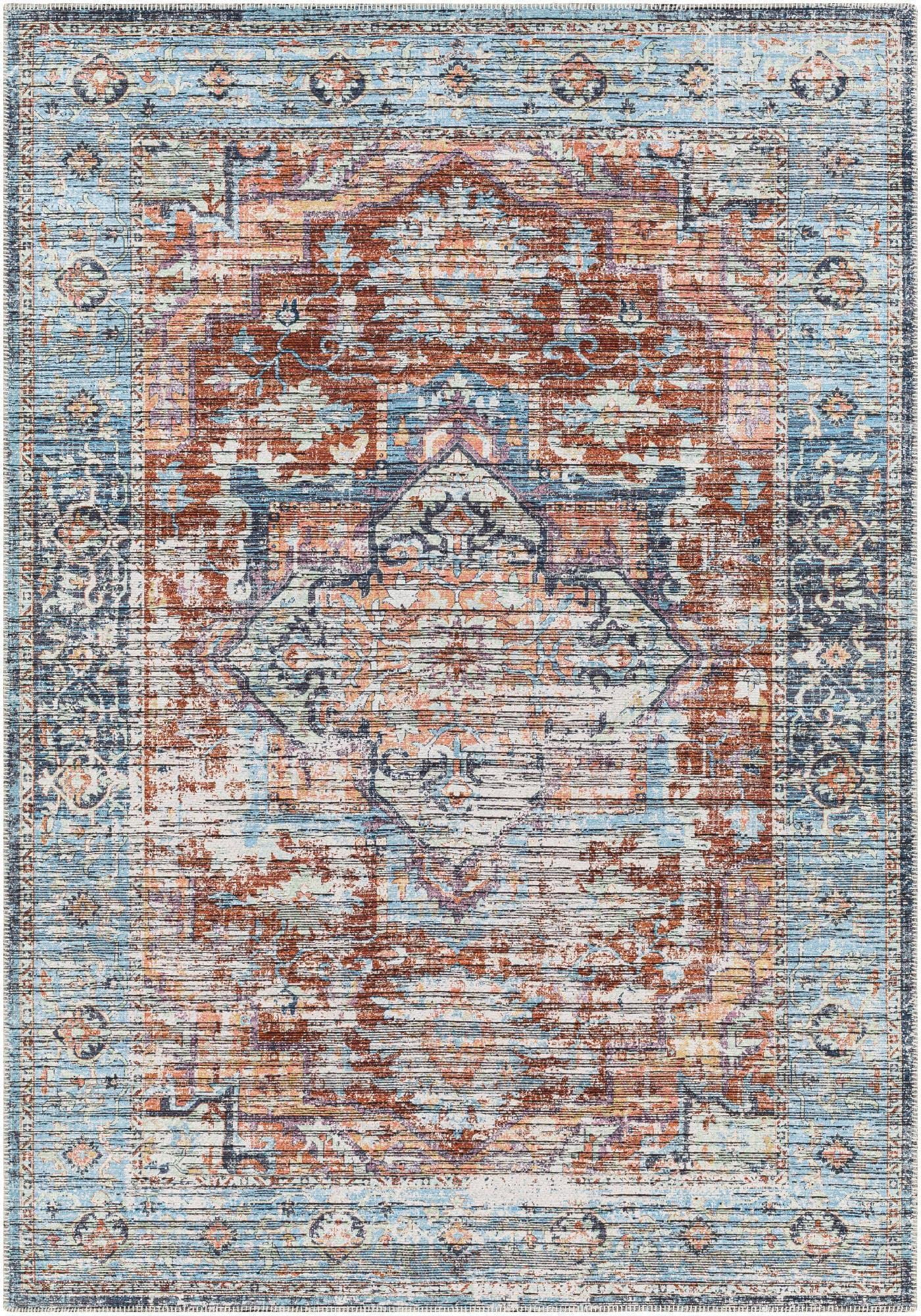 Mark&Day Washable Rugs, 2x10 Varina Traditional Teal Runner Area Rug ...
