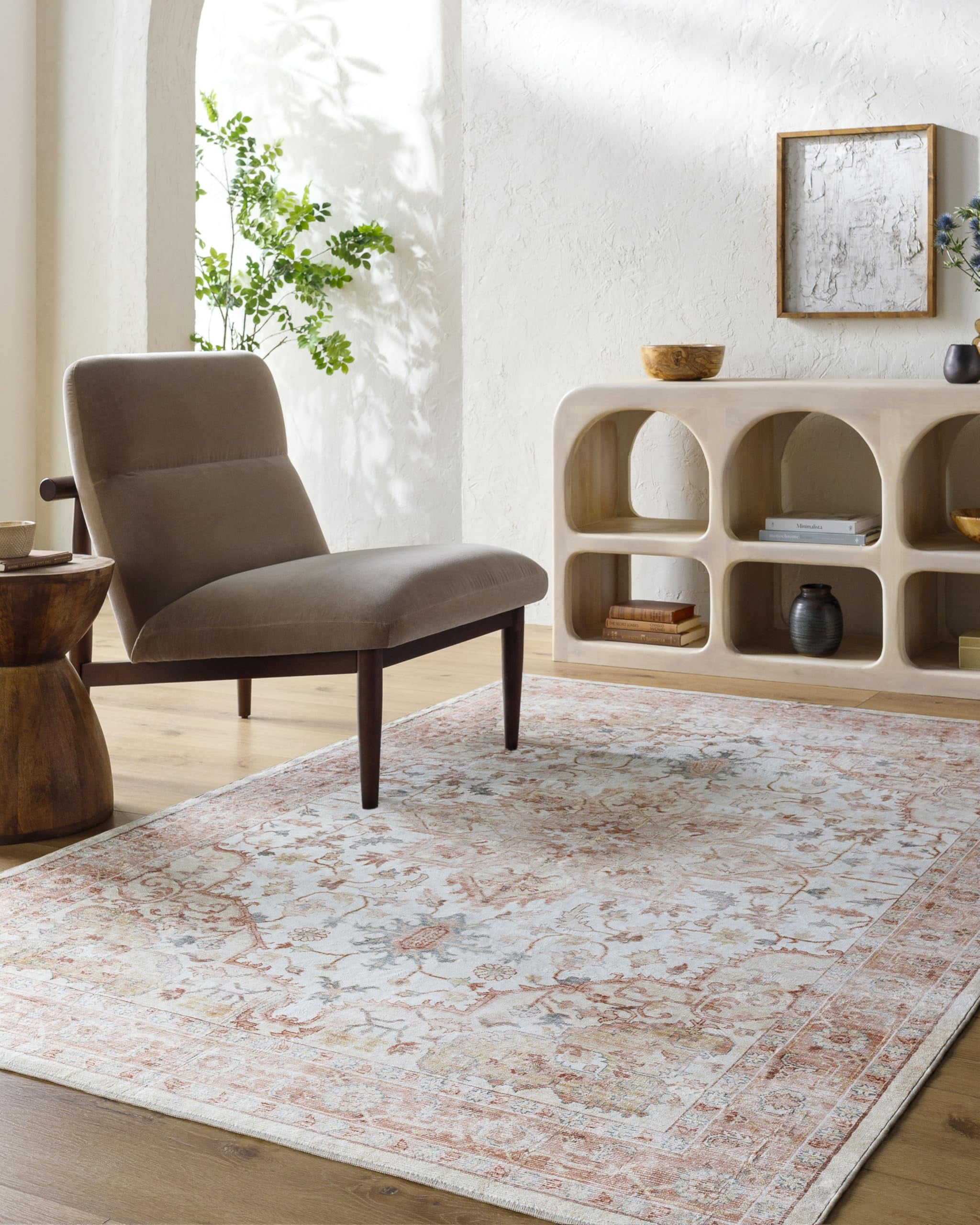 Mark&Day Washable Rugs, 5x7 Chelcey Traditional Rust Area Rug, Red Grey ...