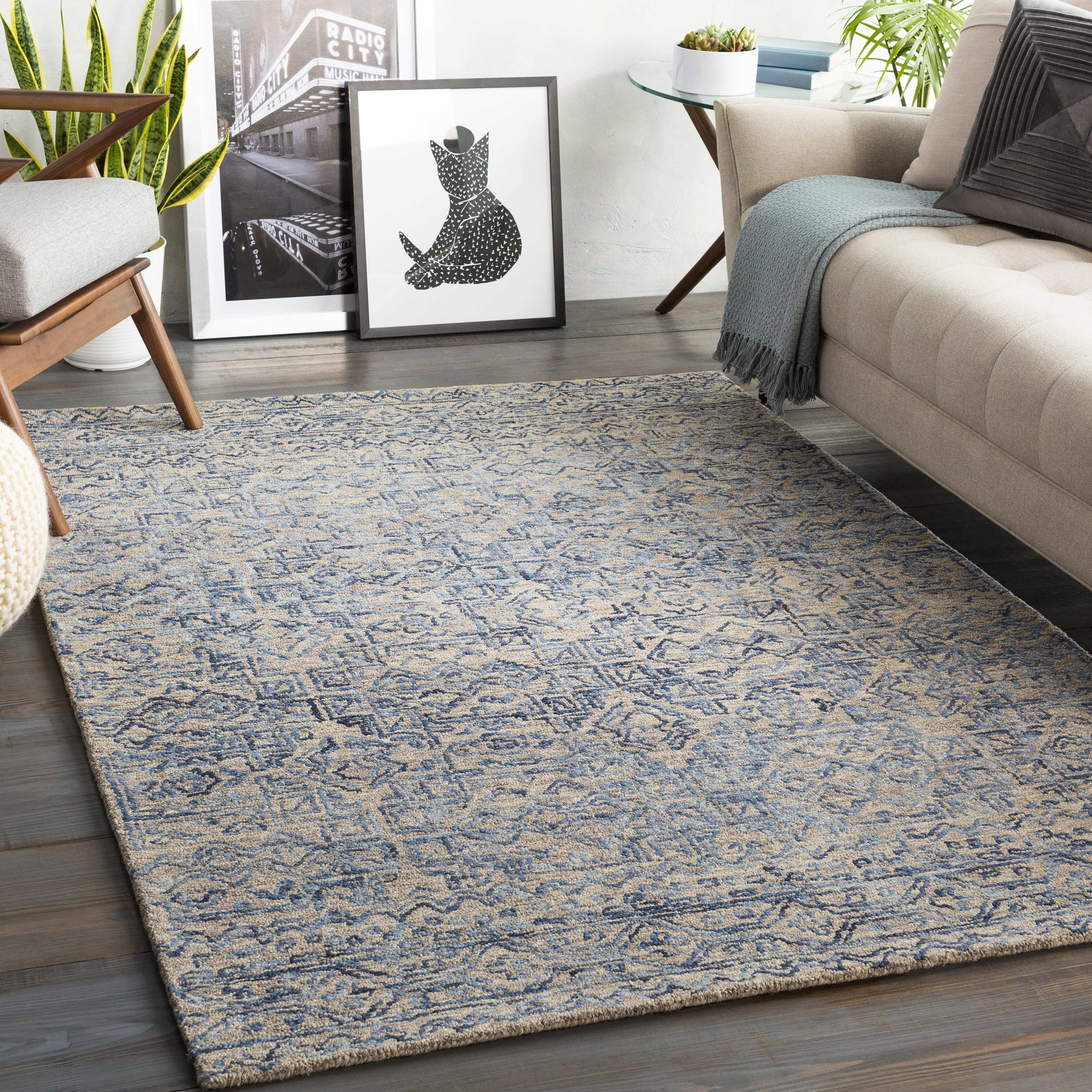 Mark&Day Wool Rugs, 4x6 Garen Global Denim Area Rug, Blue Beige Carpet ...