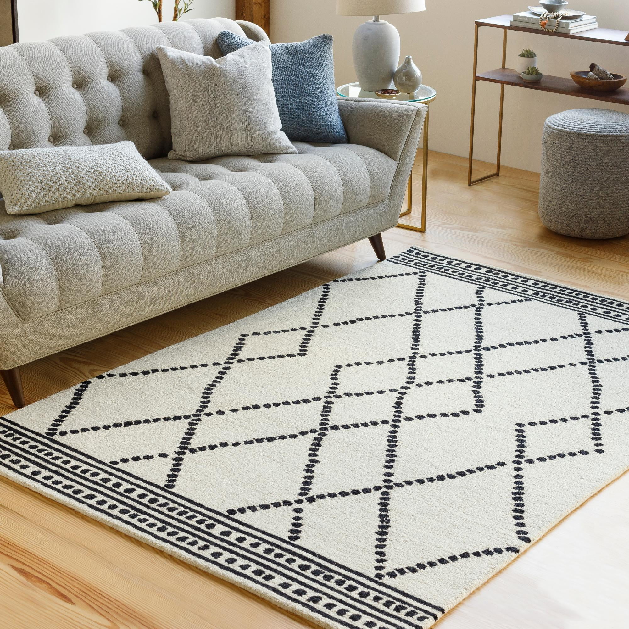 Mark&Day Wool Rugs, 5x6 Third Lake Global Cream Area Rug, Black Beige ...