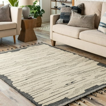 Mark&Day Wool Area Rugs, 5x7 Flemington Global Neutral Black Area Rug ...