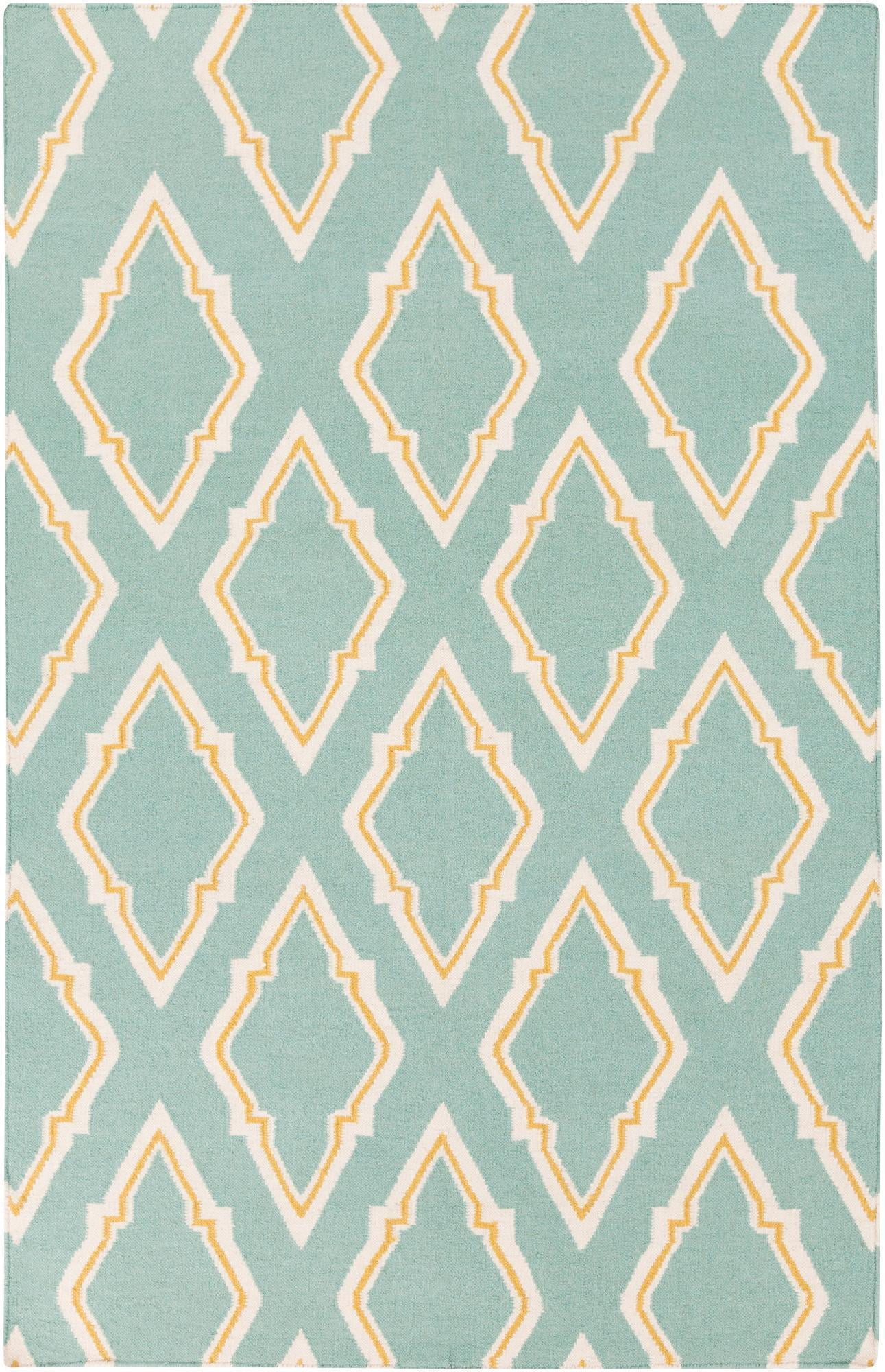 Mark&Day Wool Area Rugs, 5x8 Duval Modern Aqua Mustard Area Rug (5' x 8 ...