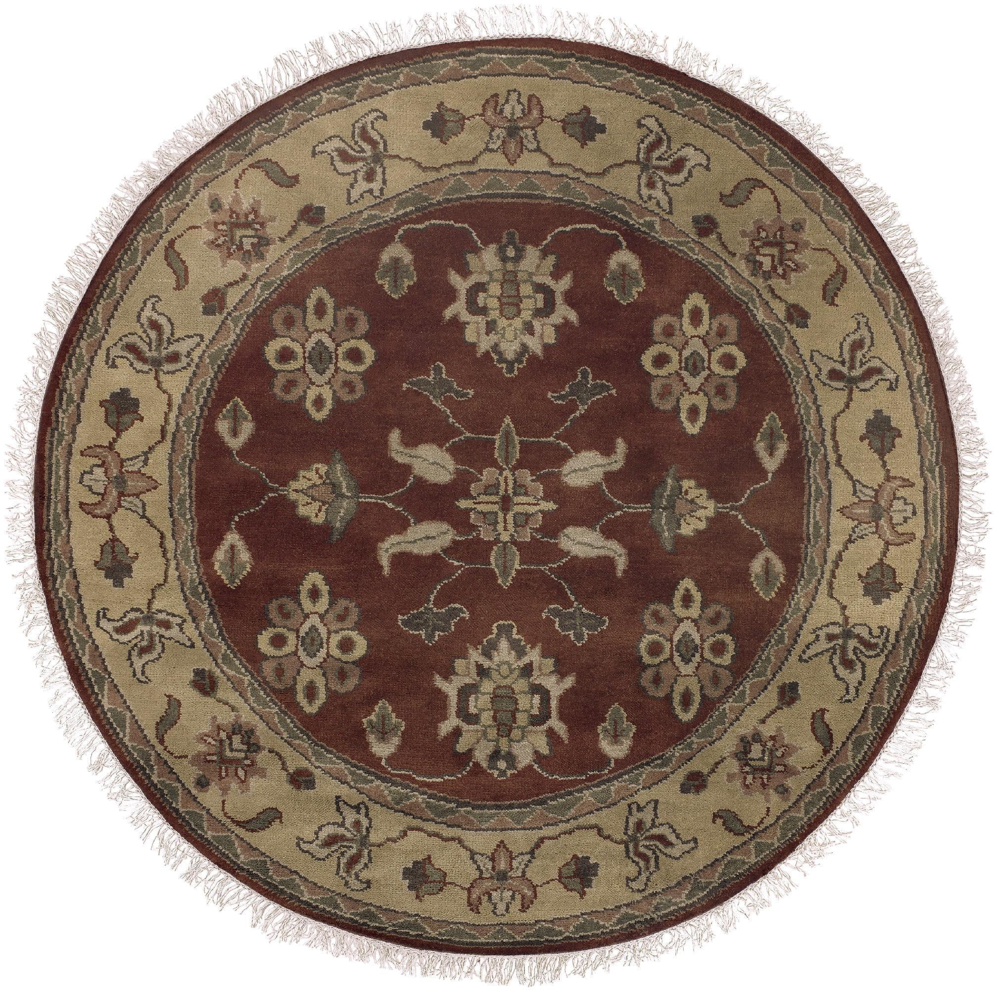 Mark&Day Wool Area Rugs, 8ft Round Carl Traditional Burgundy Beige Area ...