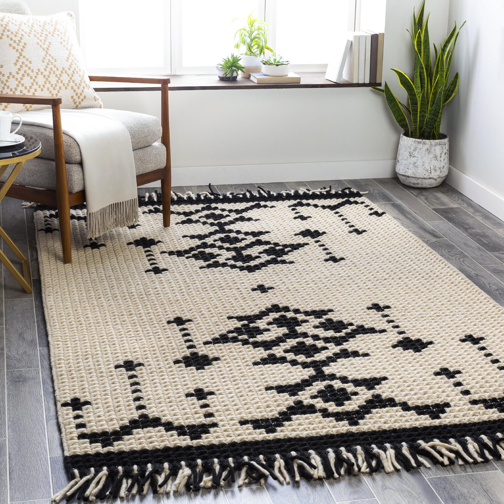 Mark&Day Wool Area Rugs, 8x10 Alpnach Global Black Area Rug (8' x 10 ...