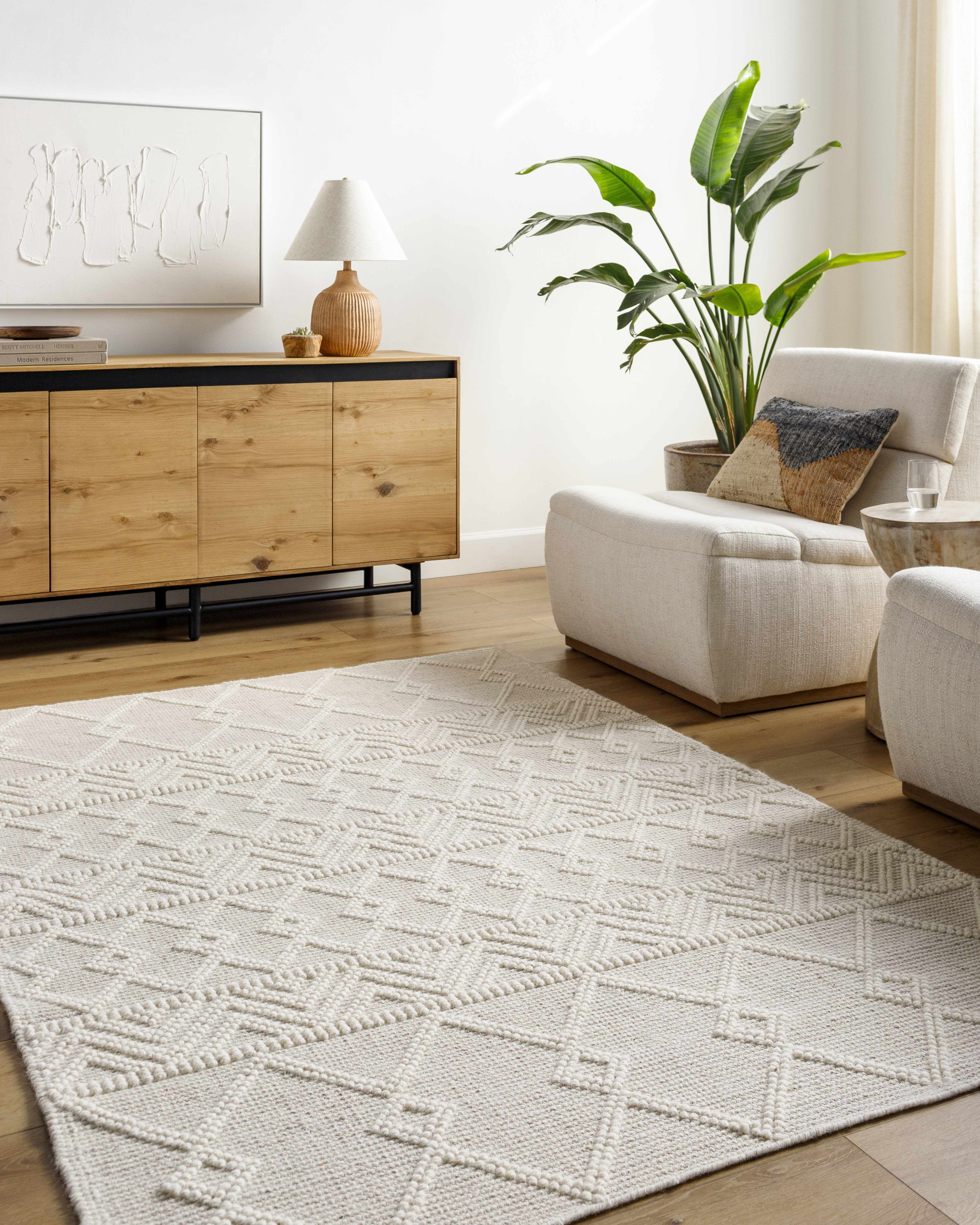 Mark&Day Wool Rugs, 8x10 Veneburen Global Light Beige Area Rug, White ...