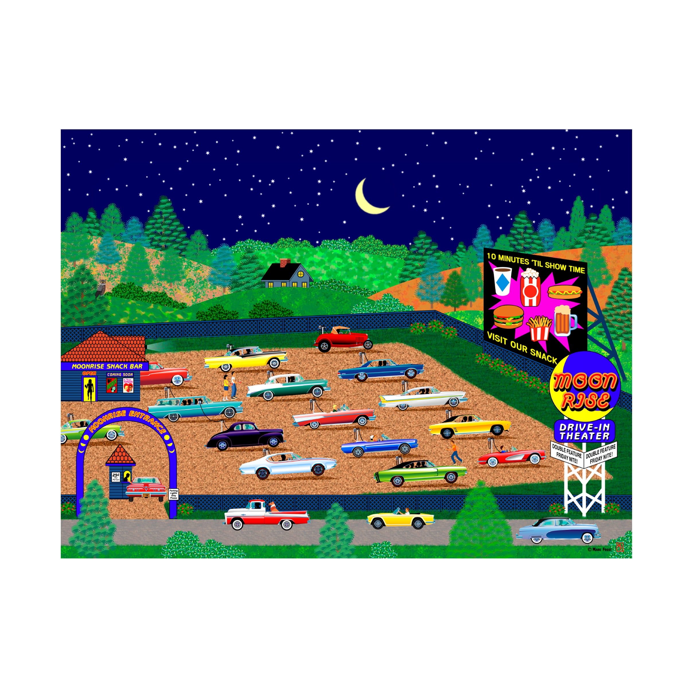Mark Frost 'Moonrise Drive In' Canvas Art - Walmart.com