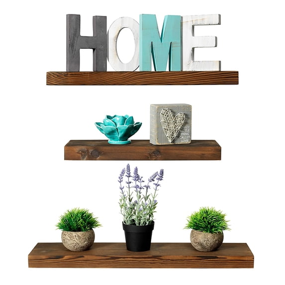 Mark One Home Goods 3 Tier Floating Shelf: Modern Walnut Wall Shelves ...