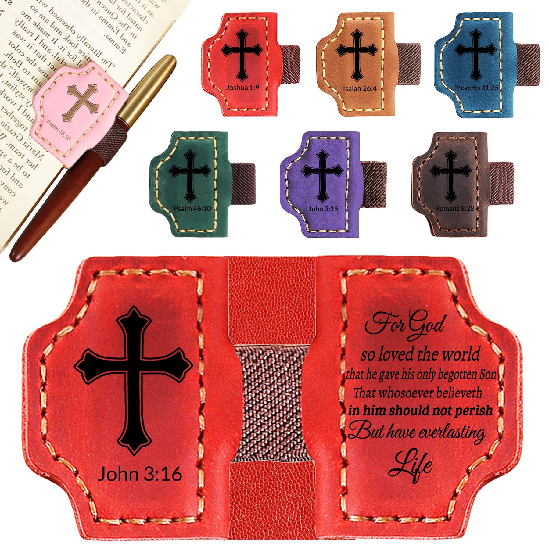 Mark Personalized Leather Bookmark with Pen Holder - Magnetic Bible ...