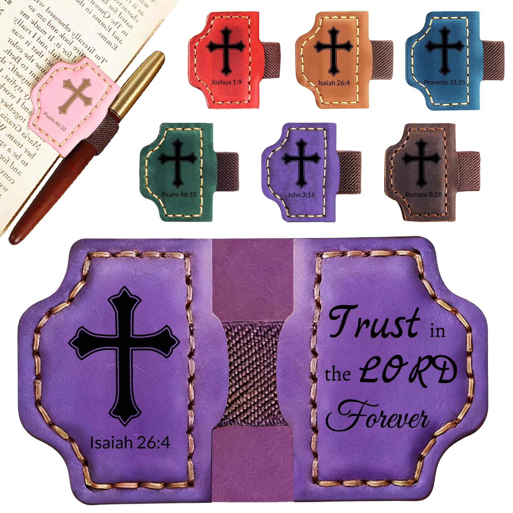 Mark Personalized Leather Bookmark with Pen Holder - Magnetic Bible ...