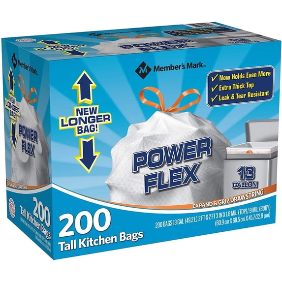 kpfnpkmn, Tall Kitchen Bags, 13 gal, Drawstring, Power Flex - Walmart.com