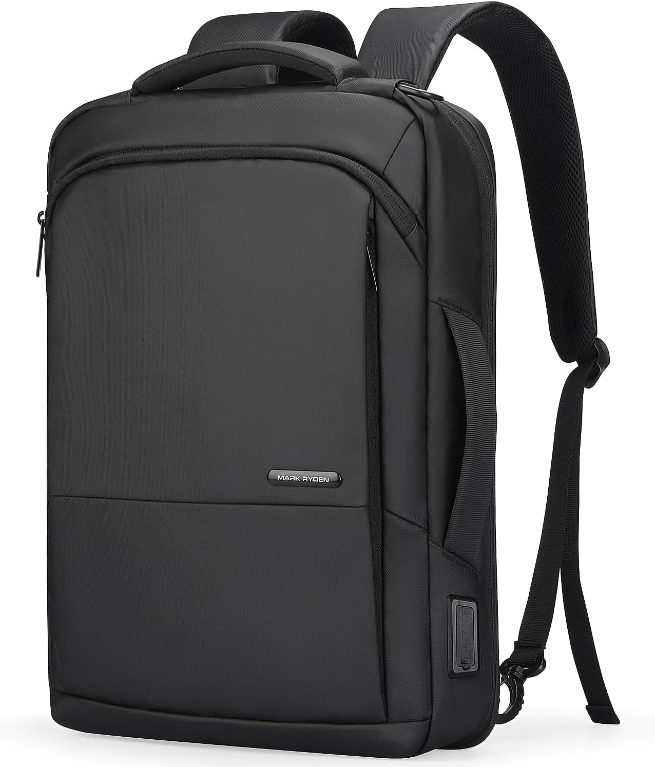 Mark Ryden Slim Black Backpack with USB, Waterproof Business Laptop Bag ...