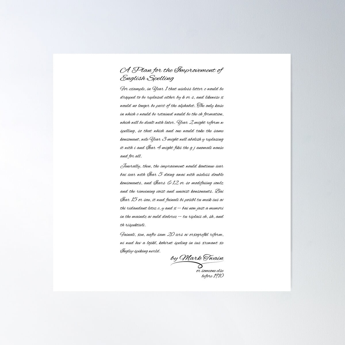 Mark Twain - A Plan For The Improvement Of English Spelling ...