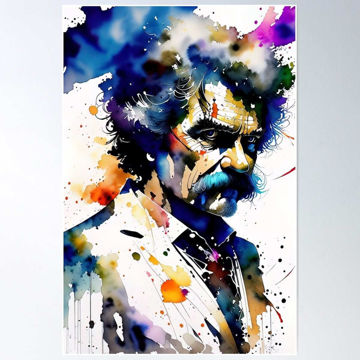Mark Twain Portrait In Watercolor Poster Wall Art, Modern Wall Decor ...