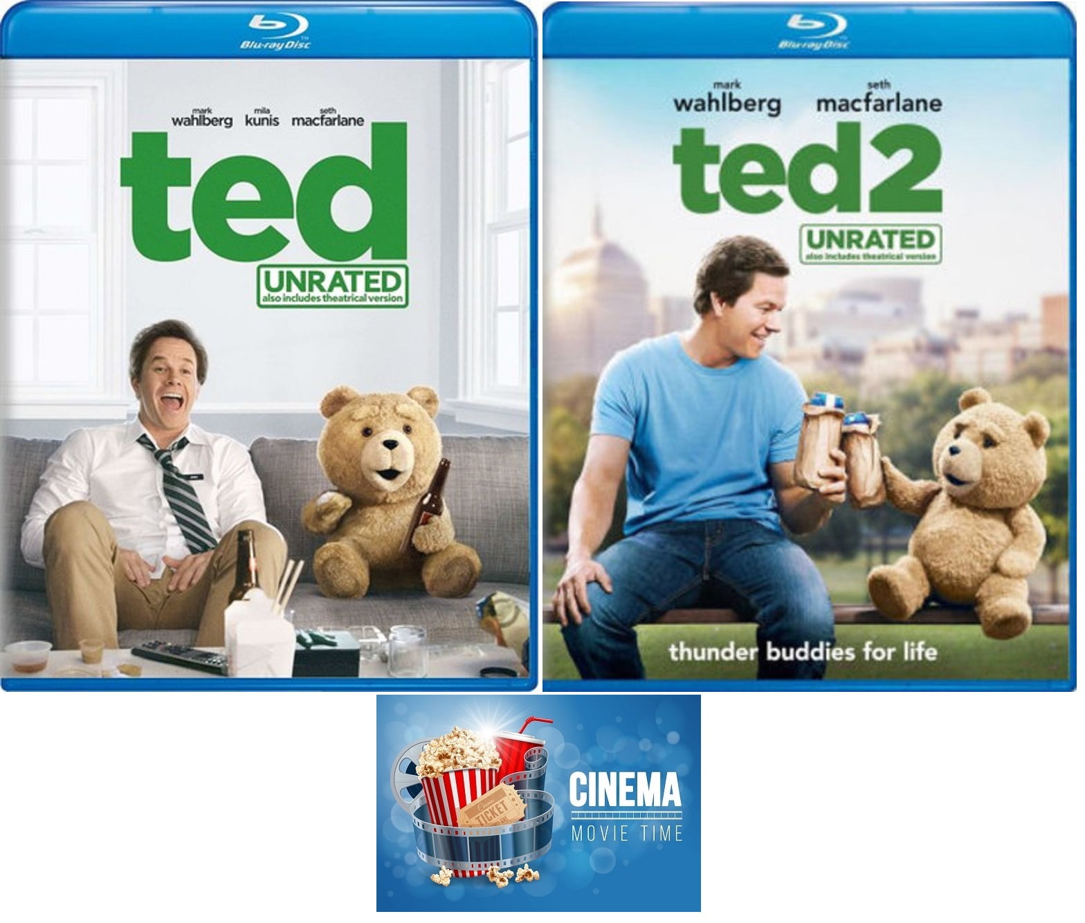 Mark Wahlberg Double Feature Ted & Ted 2 (Unrated + Theatrical) 2 Blu ...