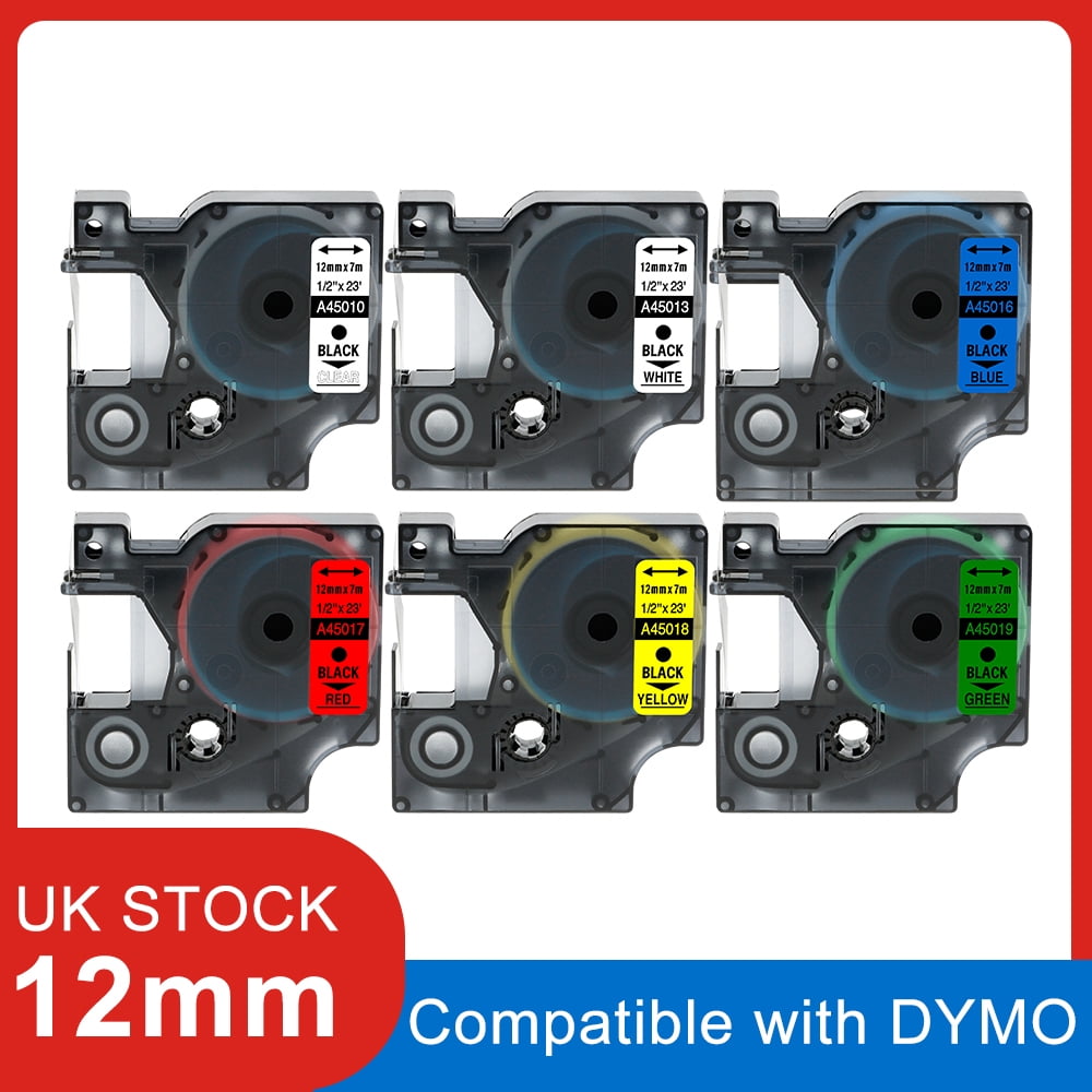 Markdomain 6 Pack DYMO D1 Compatible Labels, Black on White, 1/2 Inch x ...