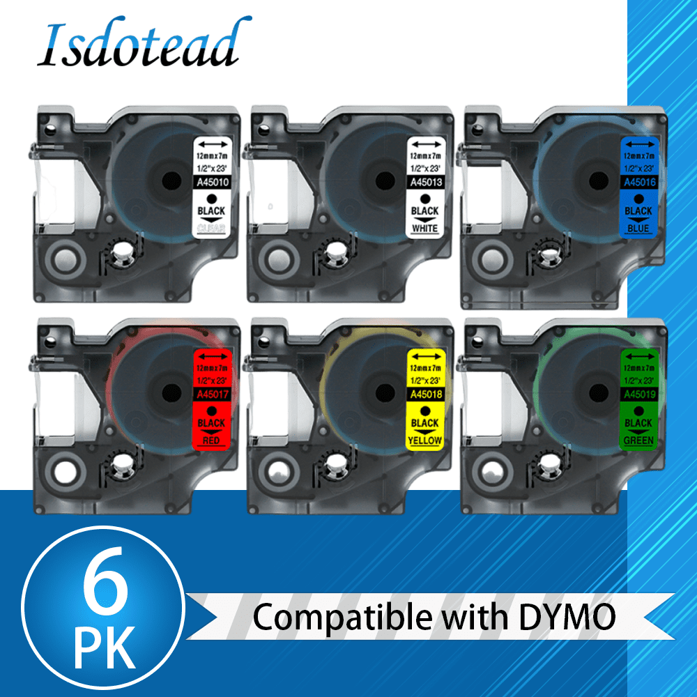 Markdomain 6 Pack DYMO D1 Compatible Labels, Black on White, 1/2 Inch x ...