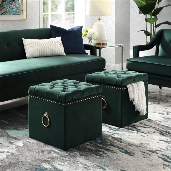Posh Living Markella Velvet 1Pc Storage Ottoman in Hunter Green/Gold ...