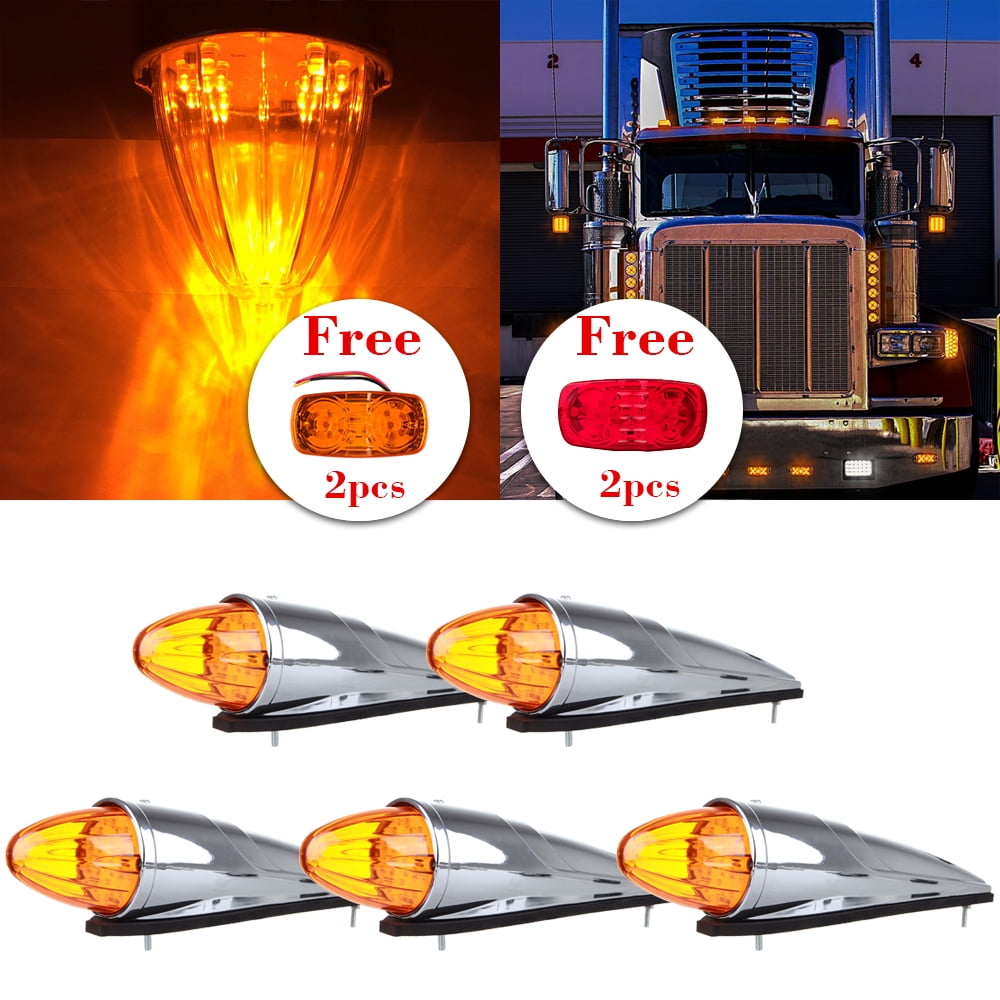 Marker Lights 5 Amber Cab Marker Clearance Light+10x Side Marker Light ...