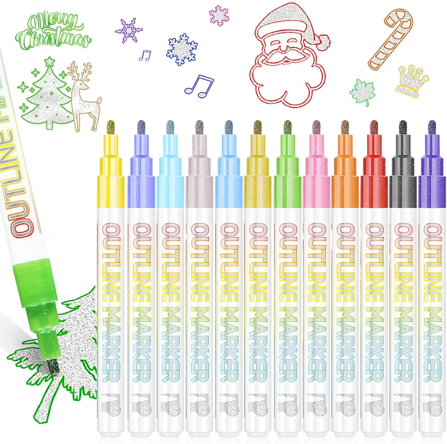 Marker Pen for Highlight, 2025 New Double Line Outline Pen Marker Pen ...