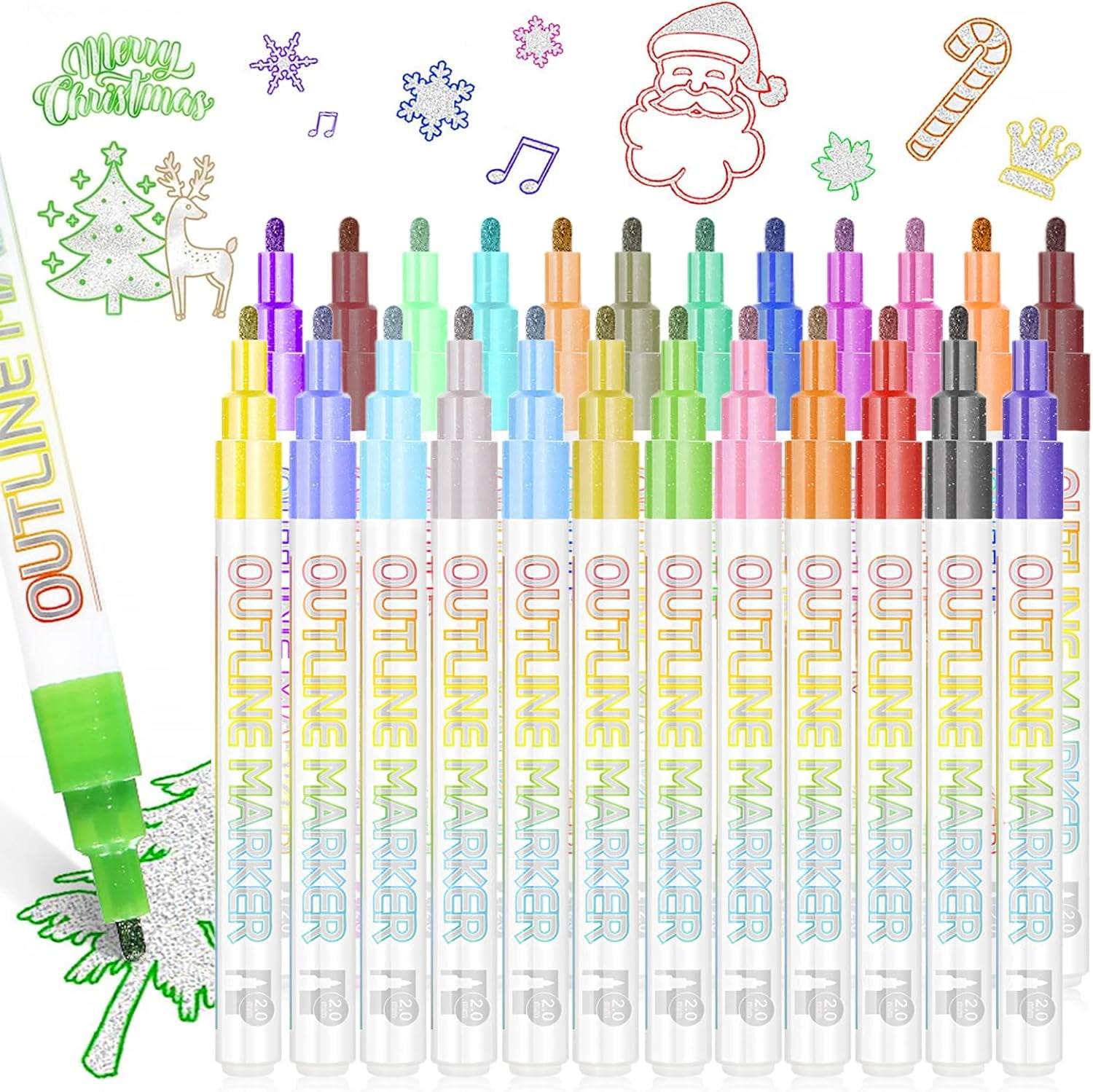 Marker Pen for Highlight, 2025 New Double Line Outline Pen Marker Pen ...