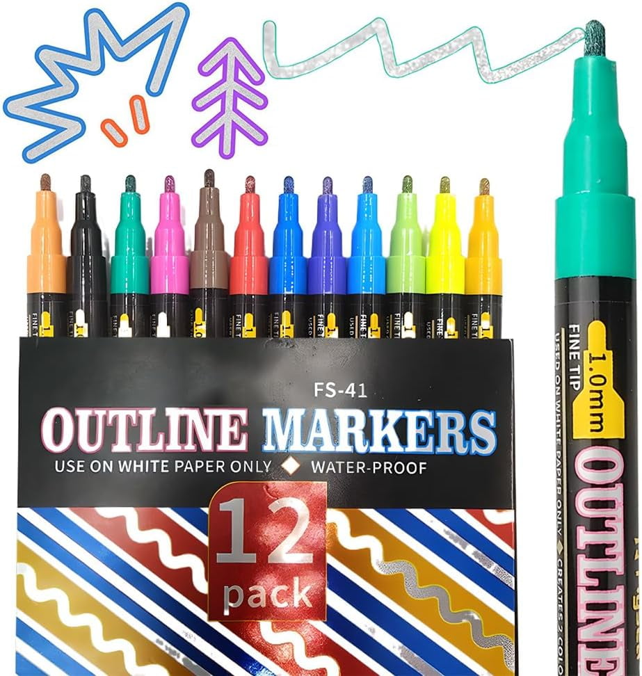 Marker Pen for Highlight,Dual-Line Highlighter Outline Marker Set ...