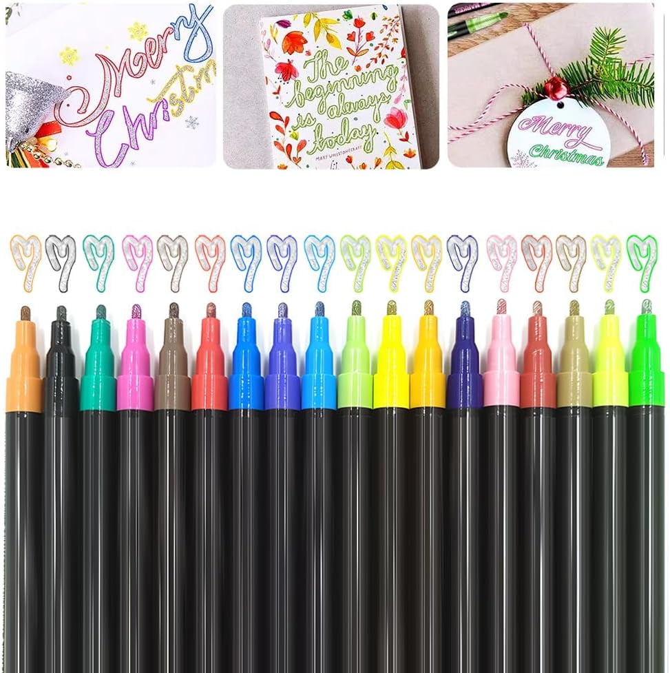 Marker Pen for Highlight,Dual-Line Highlighter Outline Marker Set ...