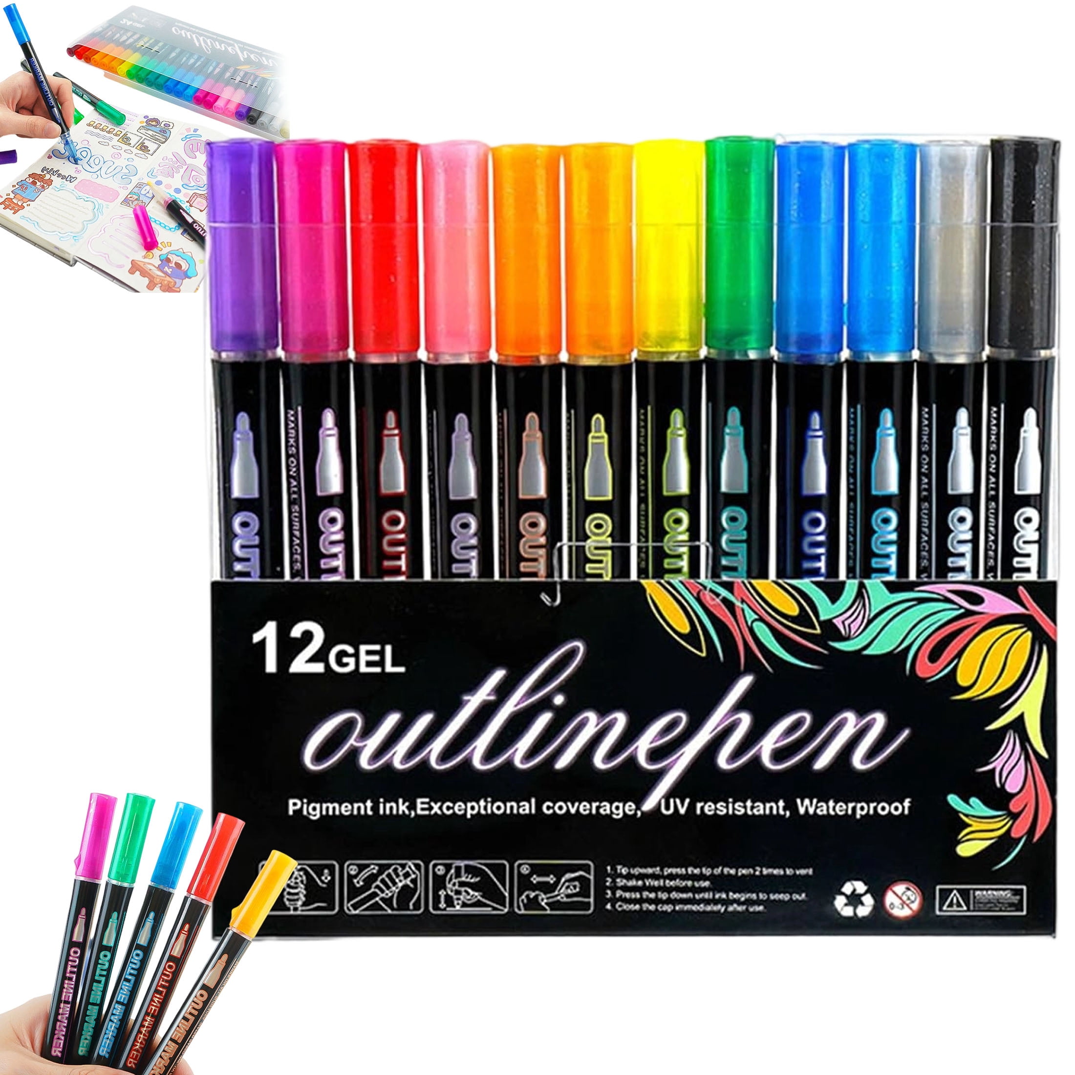 Marker Pen for Highlight,Neattidyly/Illuminateupon Outline Markers Self ...