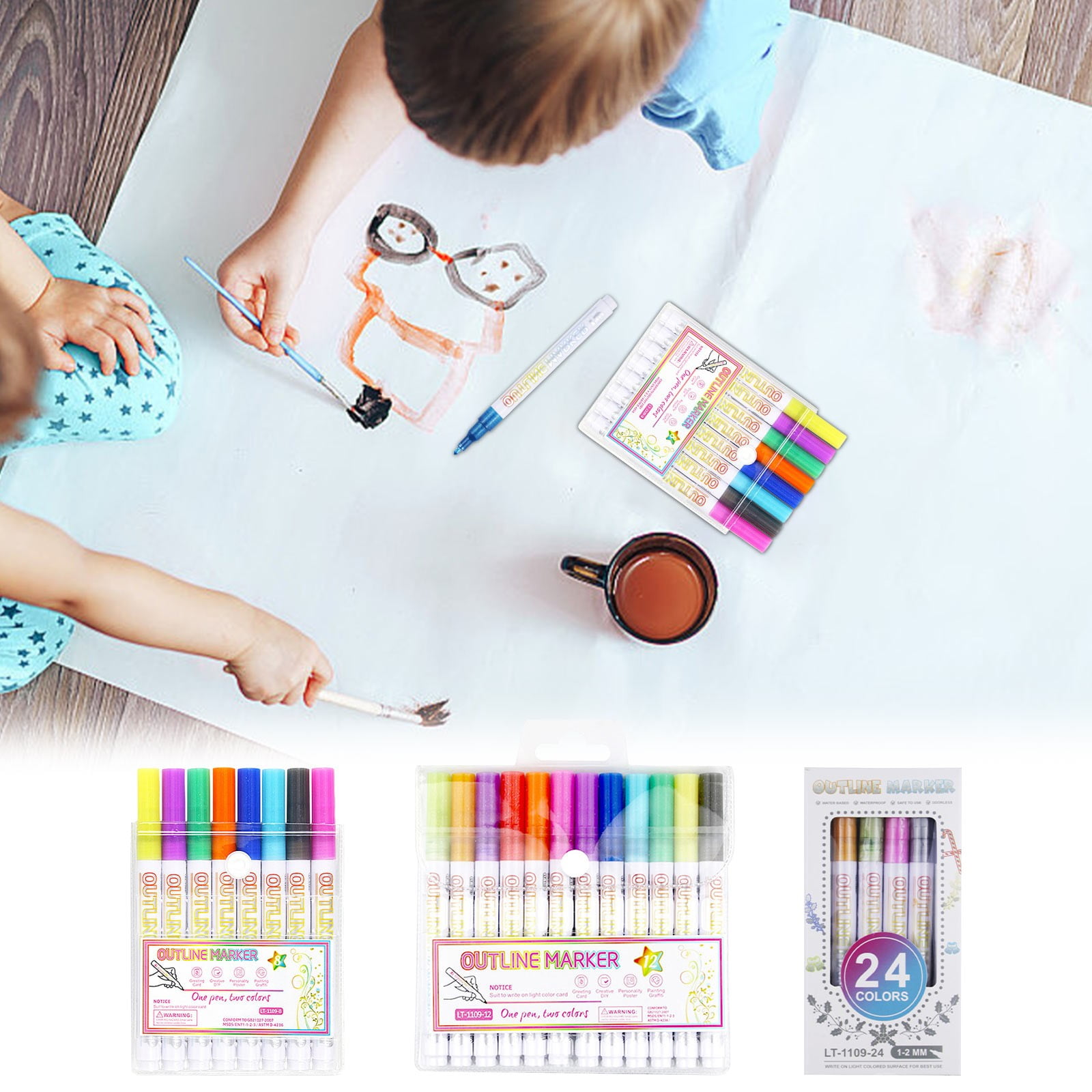 Marker Pen for Highlight Double Line Self-Outline Glitter Gel Marker ...