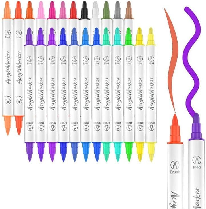 Marker Pens 24 count, Dual Tip Pens With soft Tip and Hard Tip, Fine ...